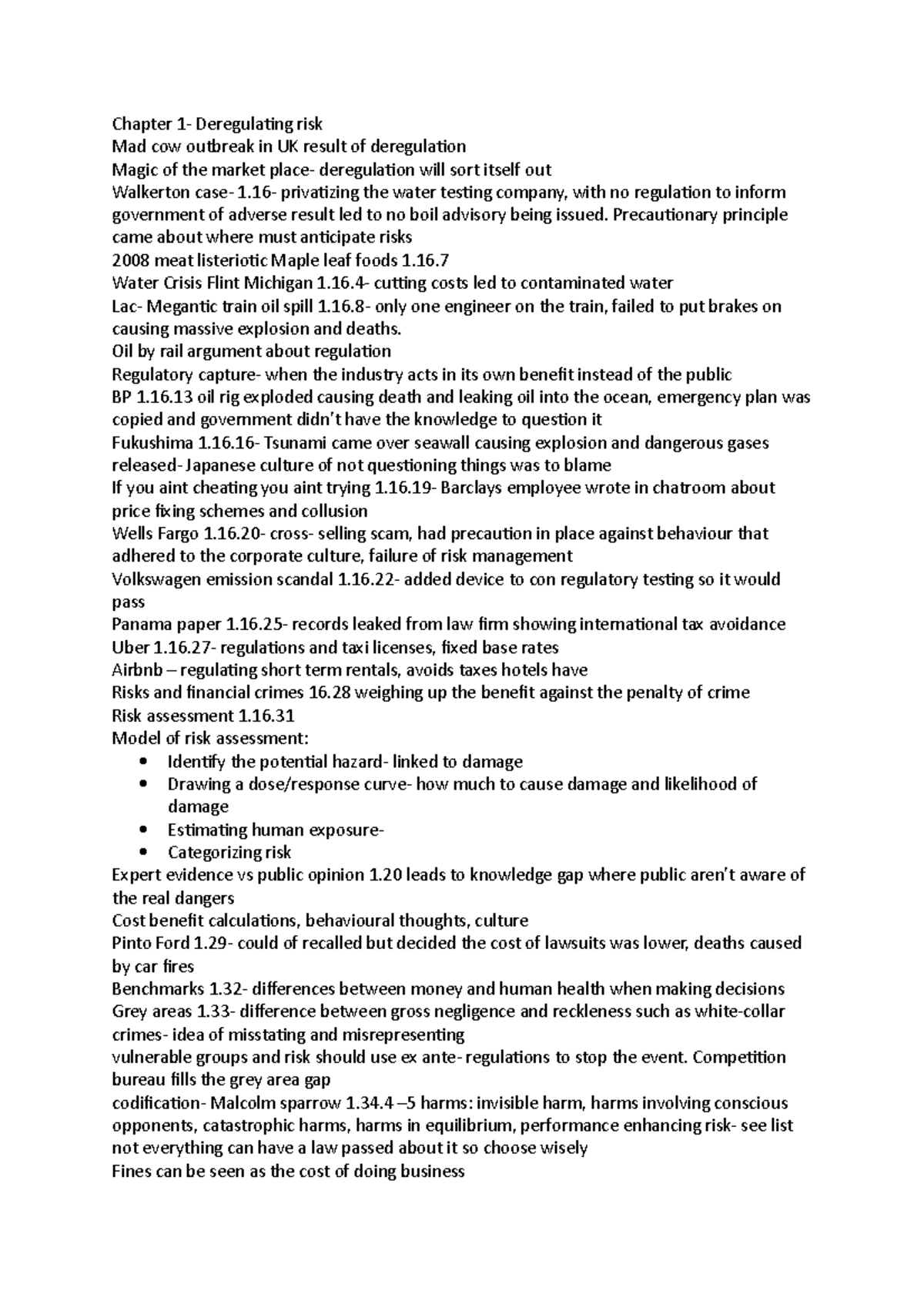 Law 534 Midterm notes - Chapter 1- Deregulating risk Mad cow outbreak ...