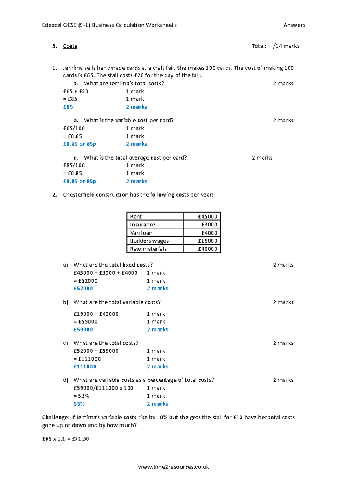 5 Costs Answers - hghgkhgkghkgk - Edexcel GCSE (9-1) Business ...