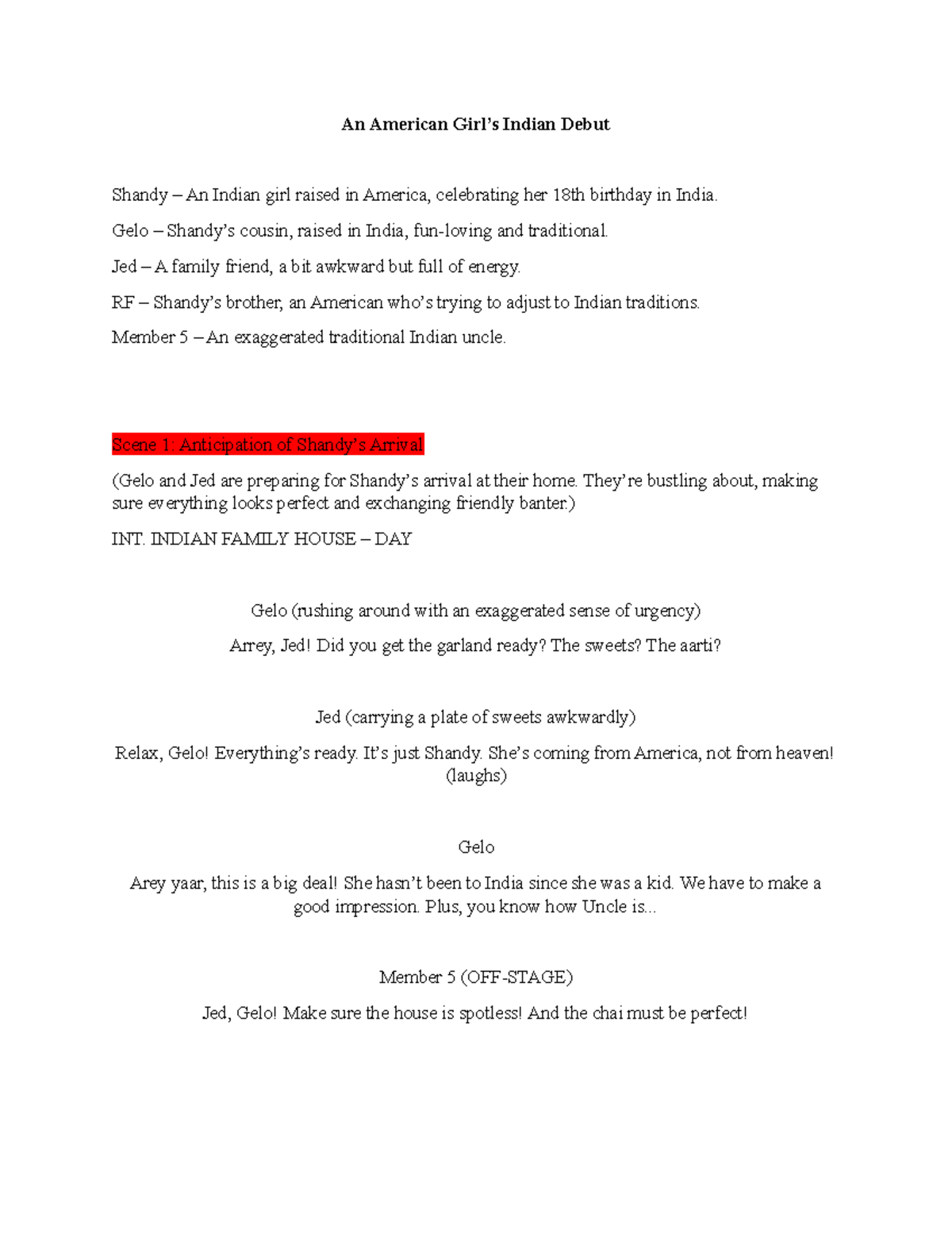 ENG3A - Group India Skit Script - An American Girl’s Indian Debut ...