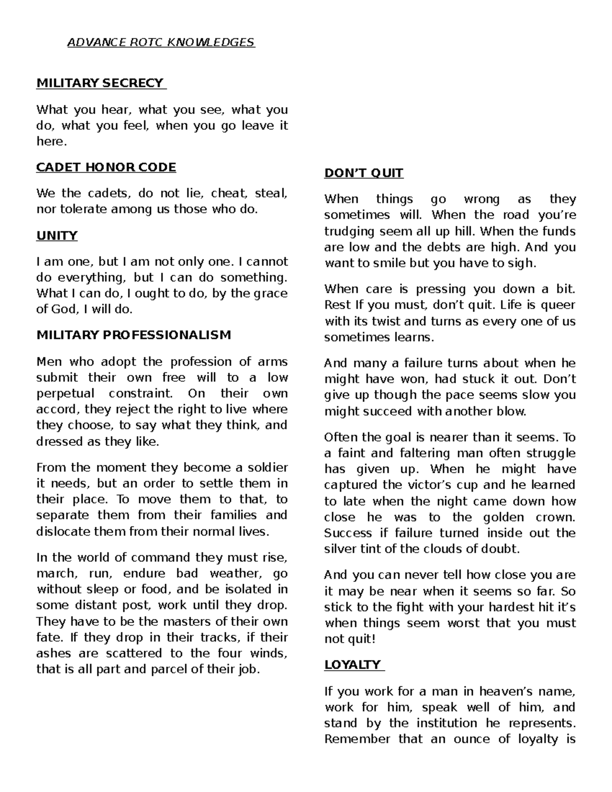 Advance ROTC Knowledges - ADVANCE ROTC KNOWLEDGES MILITARY SECRECY What ...