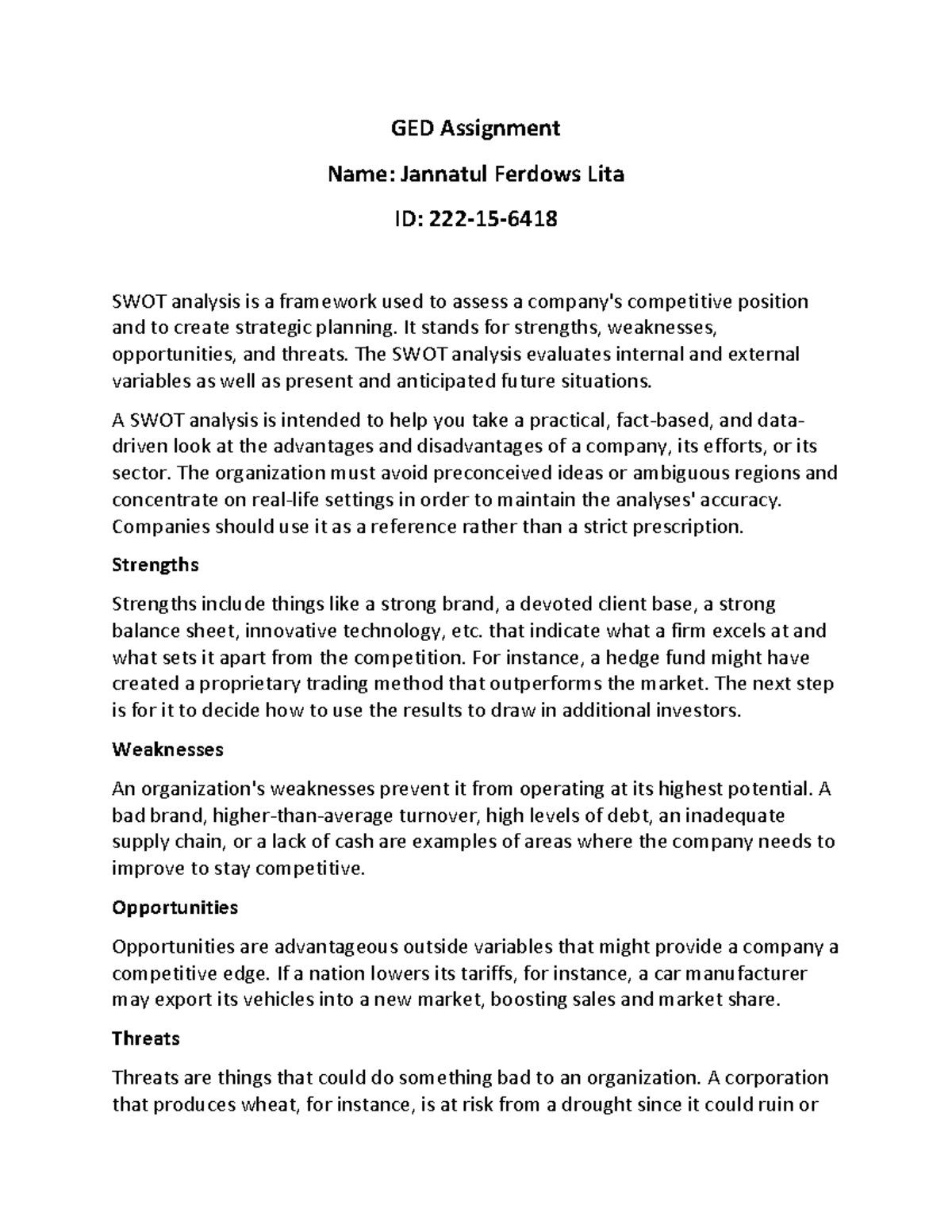 GED Assignment - GED Assignment Name: Jannatul Ferdows Lita ID: 222-15 ...