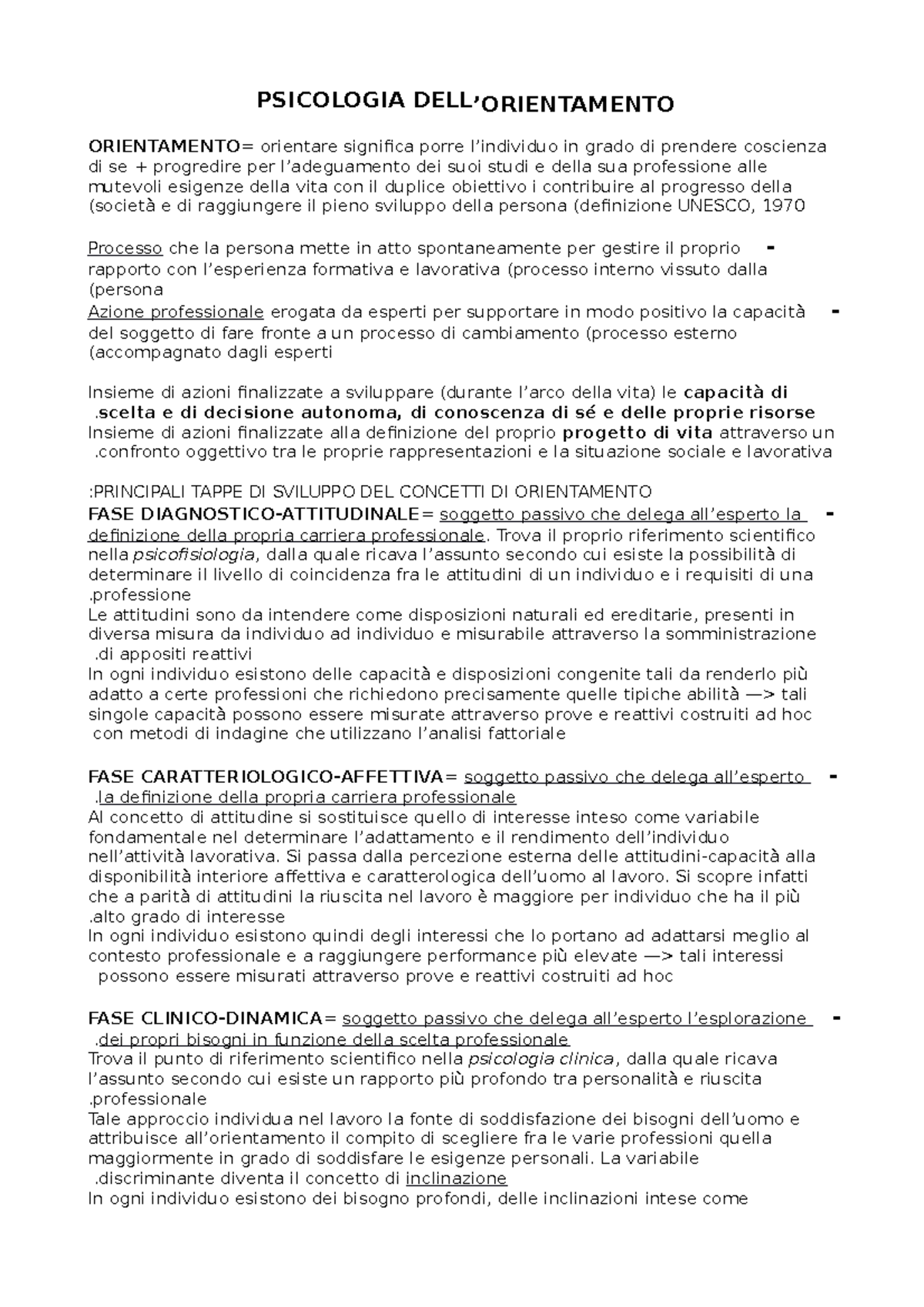 PS Orientamento word - PSICOLOGIA DELL’ORIENTAMENTO ORIENTAMENTO ...