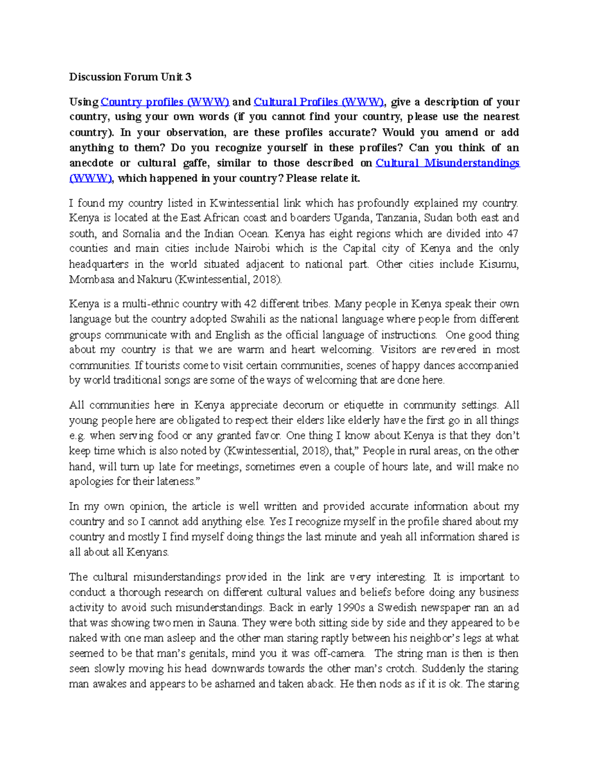 Discussion forum unit 3 - Discussion Forum Unit 3 Using Country ...