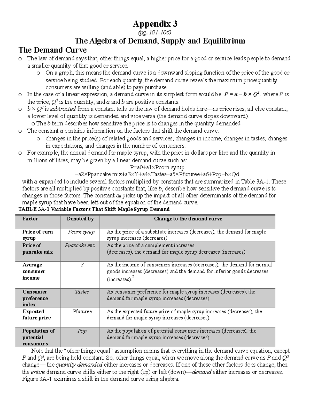 Appendix 3 - The Algebra of Demand, Supply and Equilibrium - Appendix 3 ...