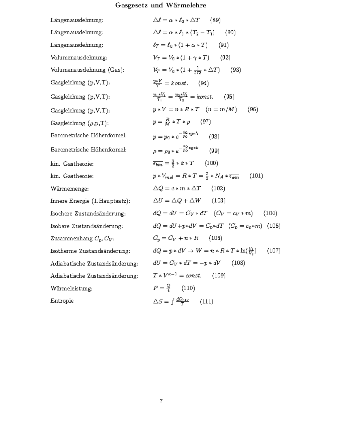 Physikalische Formelsammlung I 7 - Gasgesetz und W ̈armelehre L ...