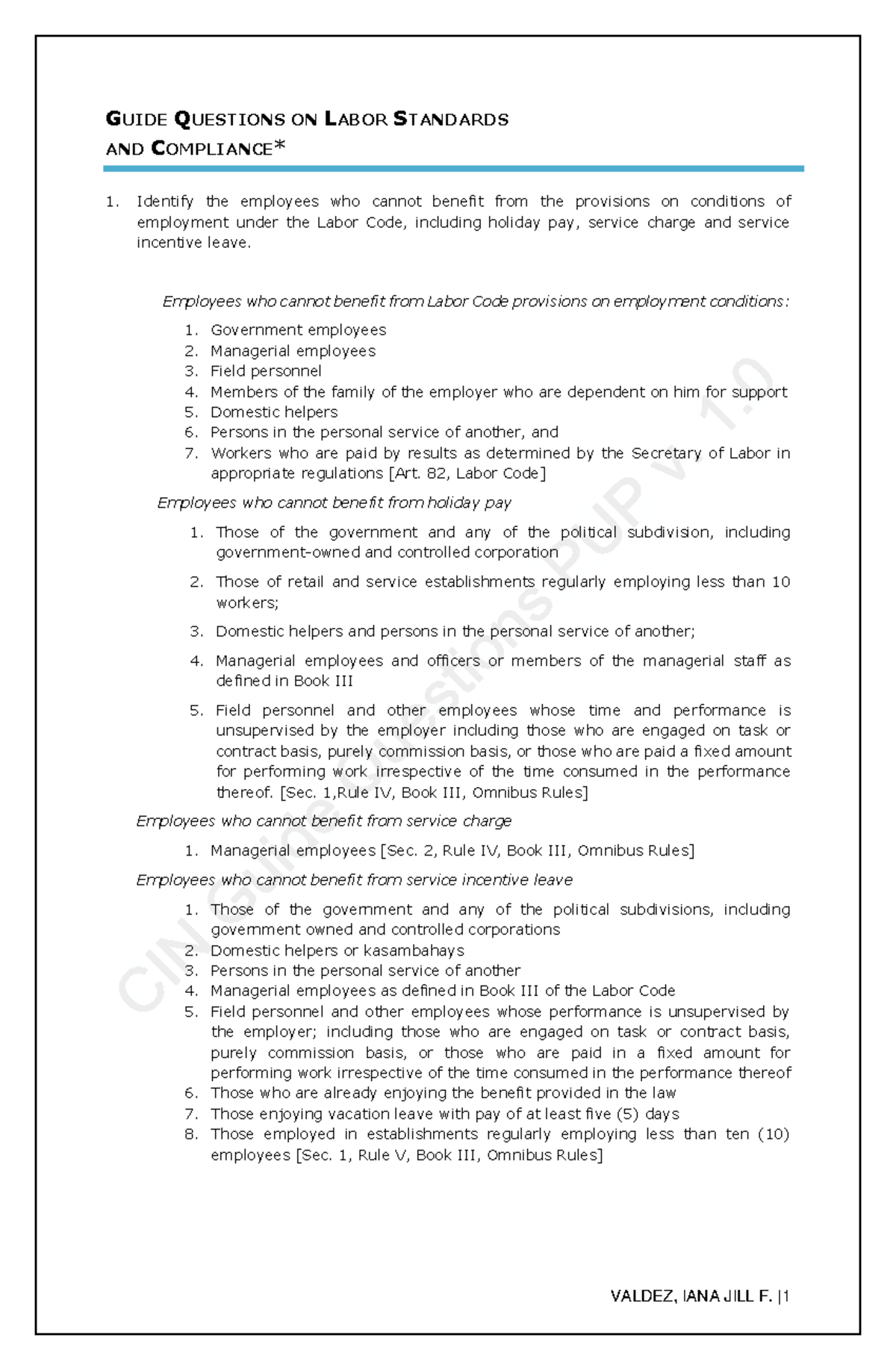 30 Guide Questions on Conditions of Employment - GUIDE QUESTIONS ON ...