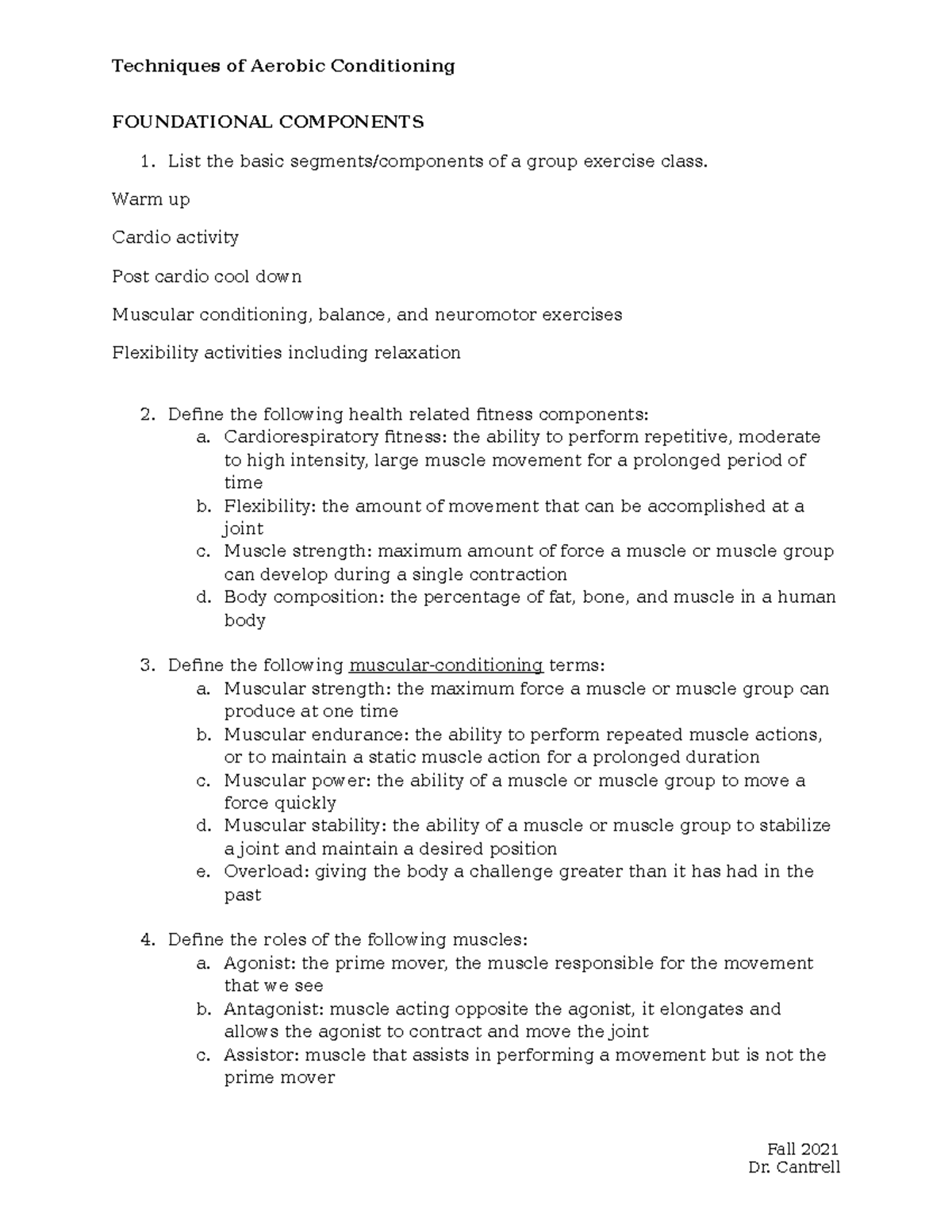 Foundational Components Assignment - Techniques of Aerobic Conditioning ...
