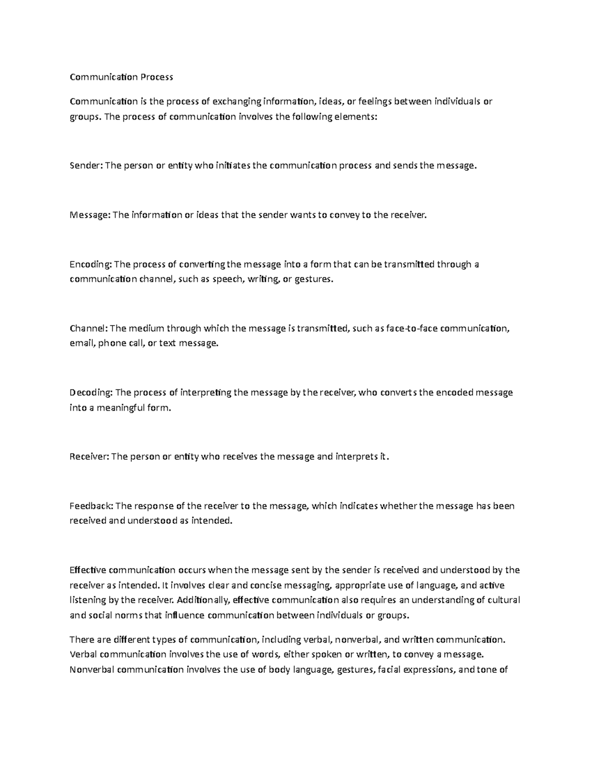 Communication Process - Communication Process Communication is the ...