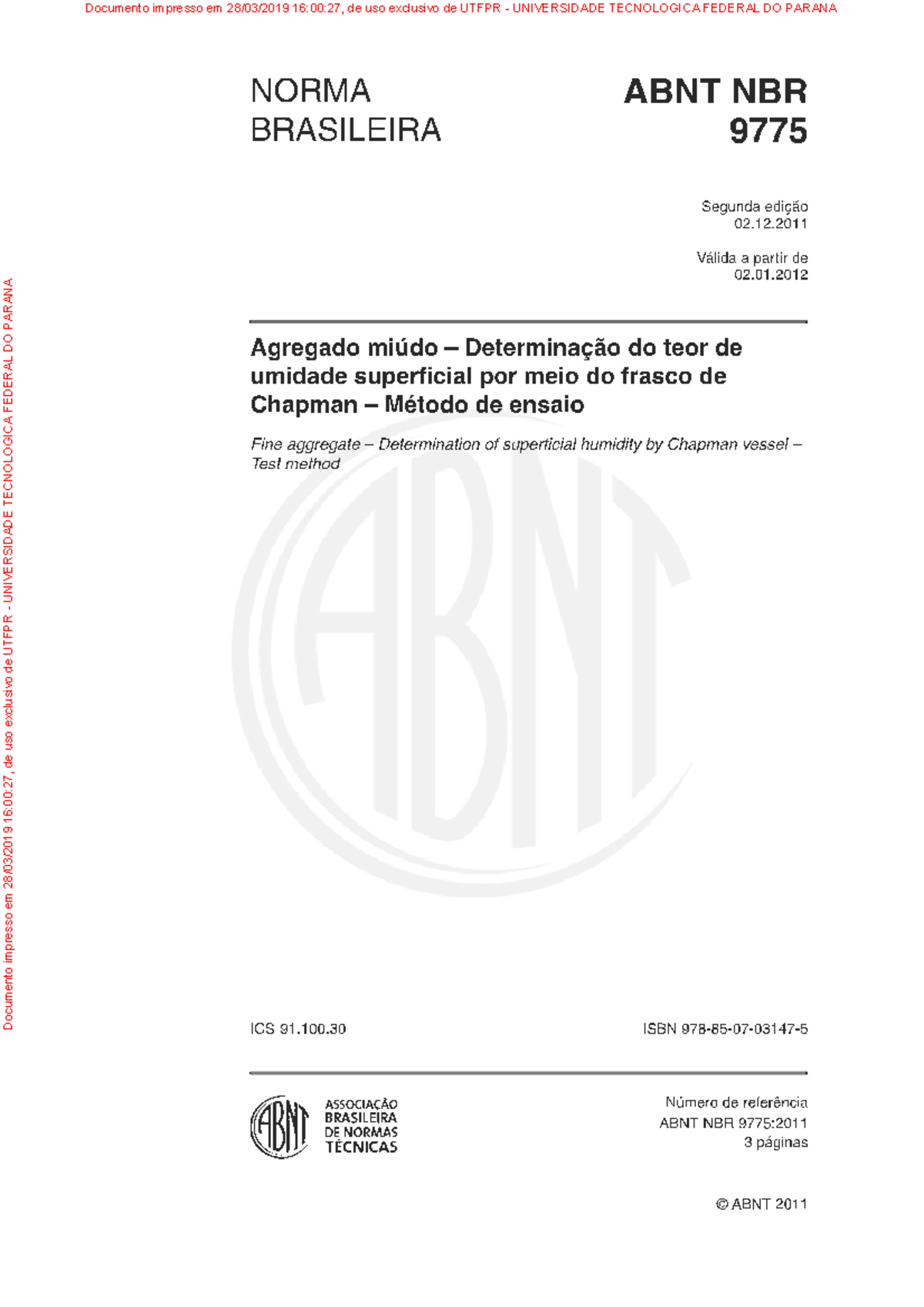 NBR 9775 - NBR 9775; Esta Norma especifica uma metodologia de ...