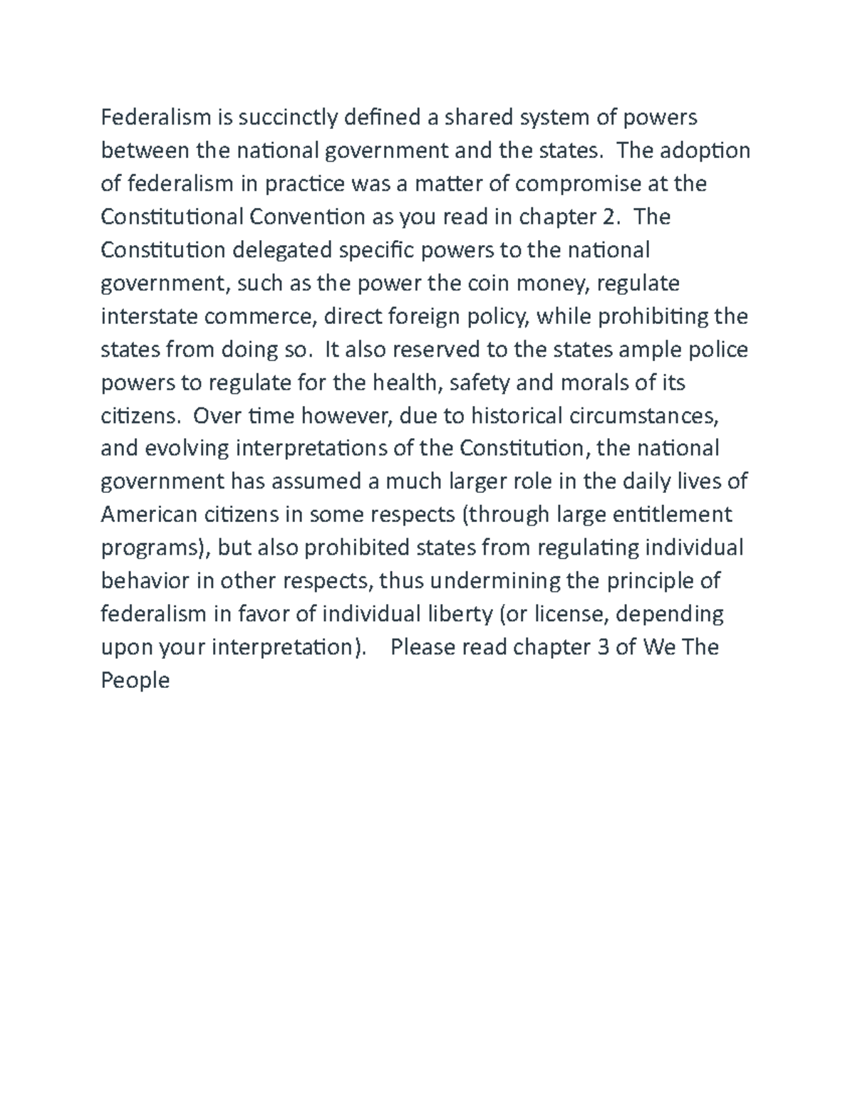 Assignment for week 3 - Federalism is succinctly defined a shared ...