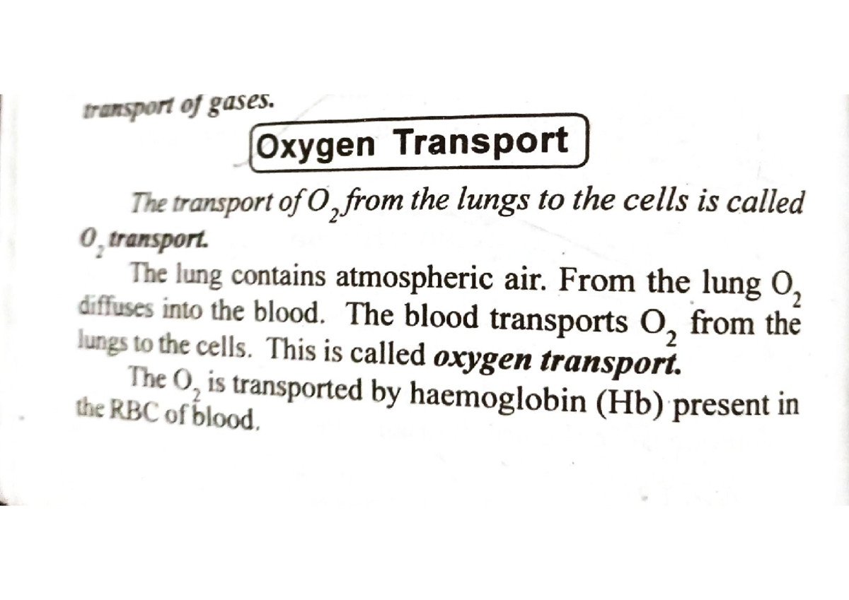 Transport of gases - Zoology Animal physiology - Studocu