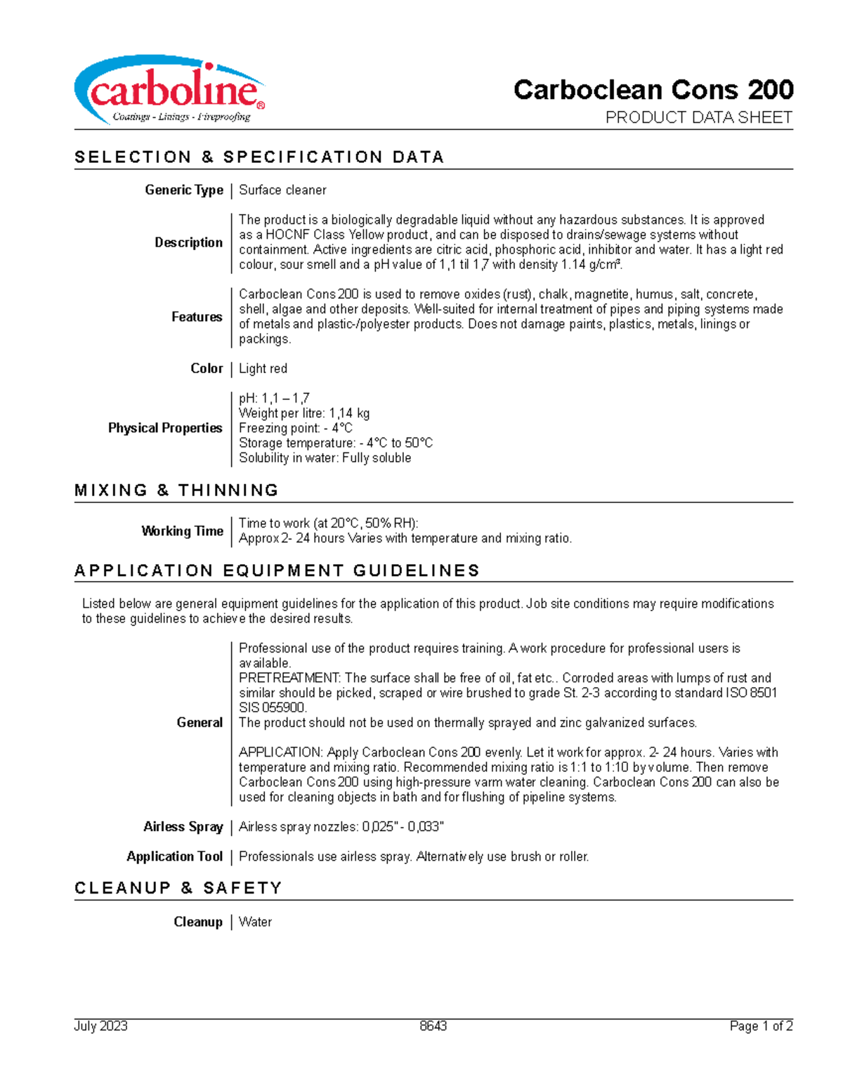Carboclean Cons 200 PDS - Carboclean Cons 200 PRODUCT DATA SHEET July ...