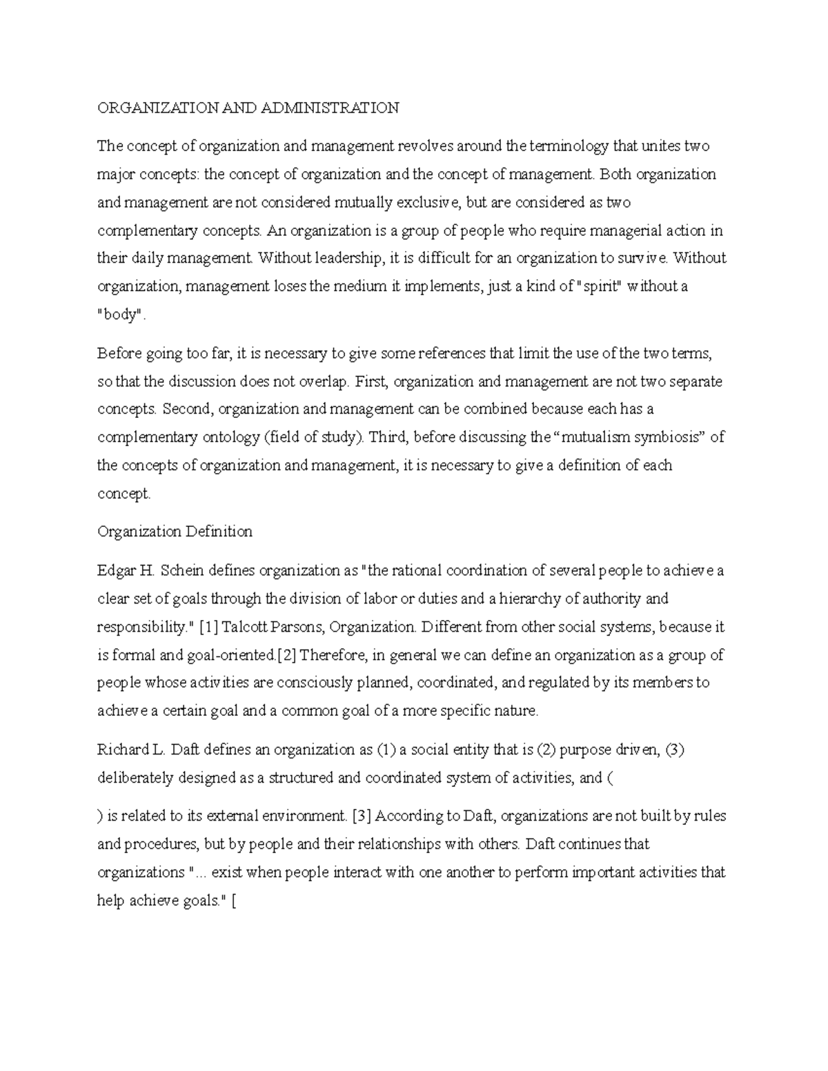 Organization AND Administration - ORGANIZATION AND ADMINISTRATION The ...