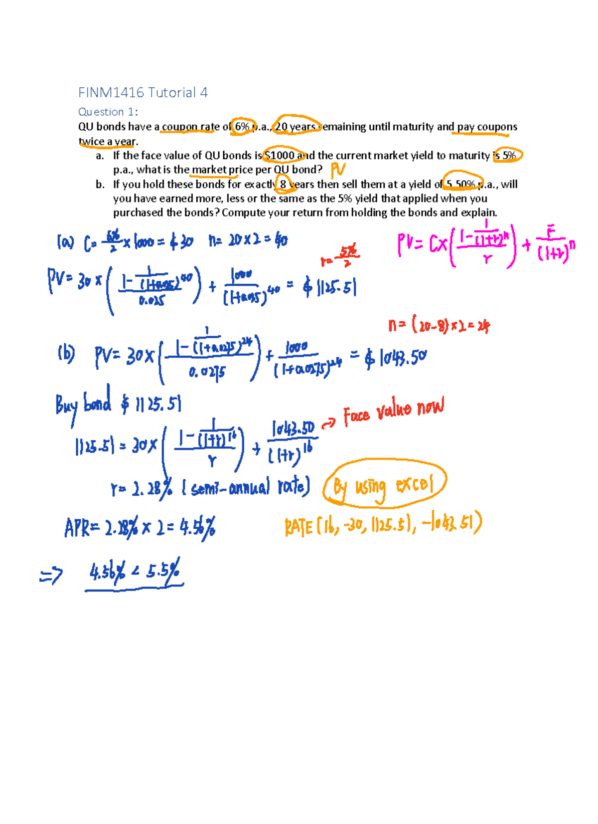 Tutorial 4 Questions - solutions of practical - FINM1416 Tutorial 4 ...