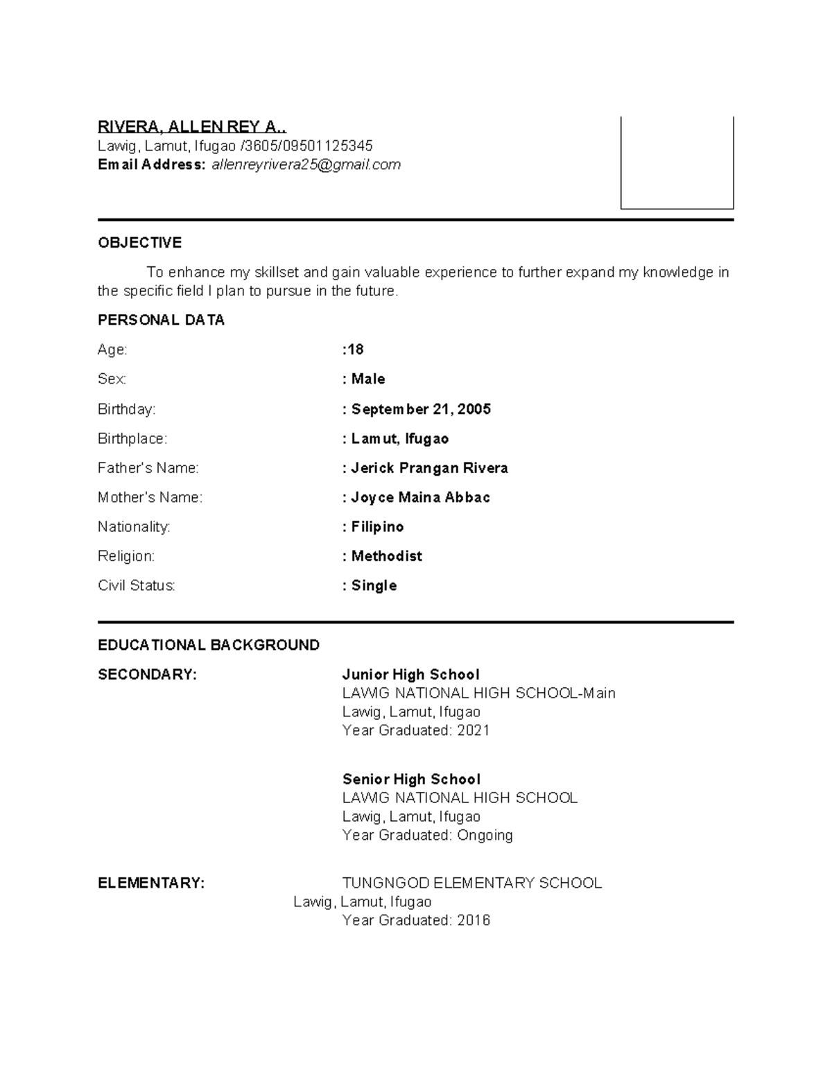 Narrative Allen POGI DAY1 - RIVERA, ALLEN REY A.. Lawig, Lamut, Ifugao ...