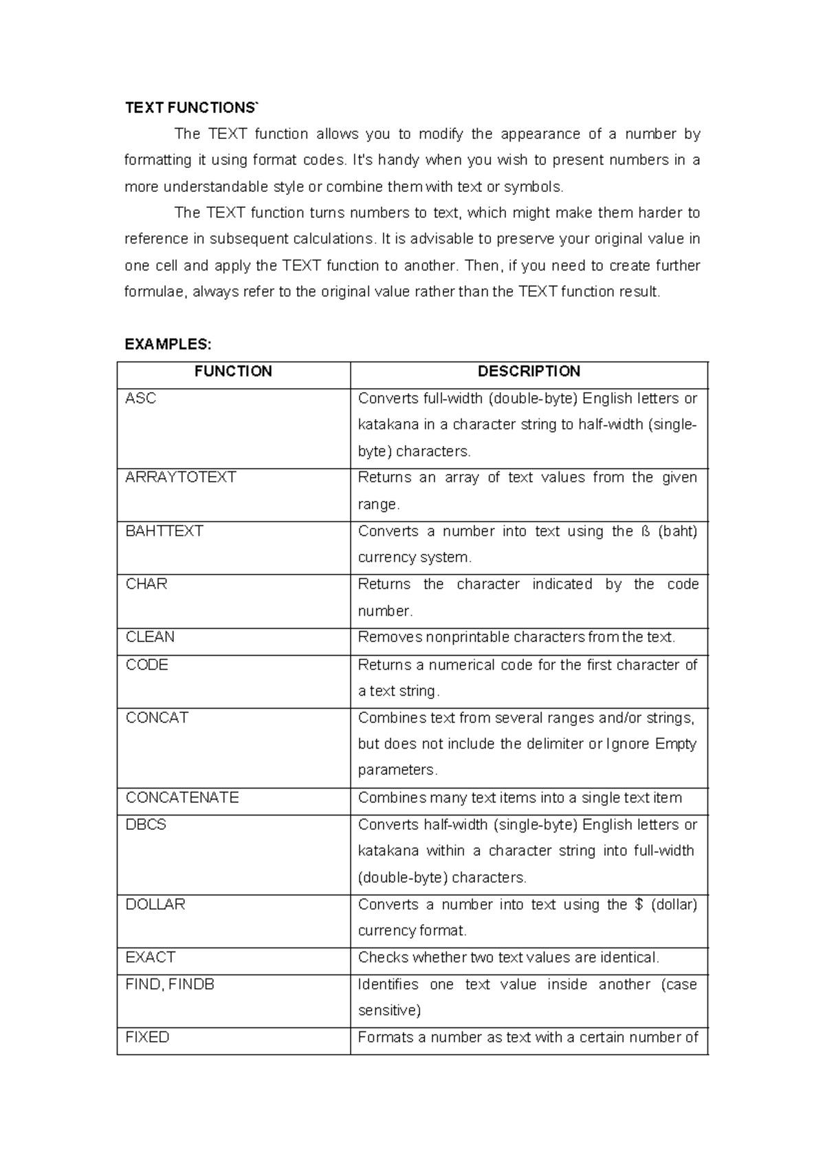 Excel Text Functions Text Functions` The Text Function Allows You To
