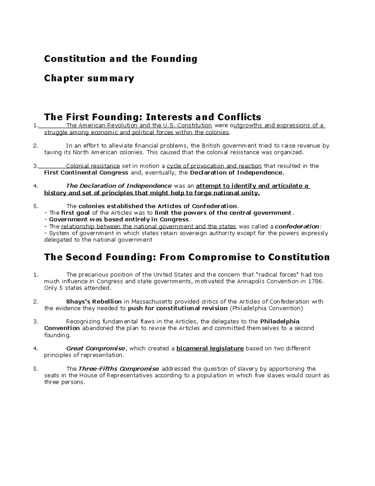 Chapter 2-constitution - summary - Constitution and the Founding ...