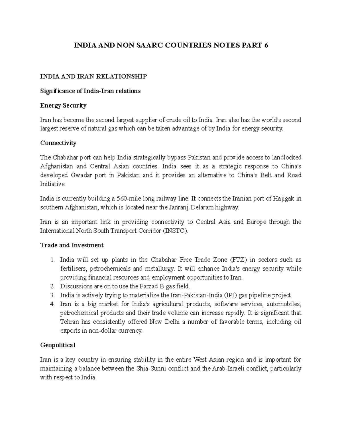 India AND NON-SAARC Countries Notes PART 6 - INDIA AND NON SAARC ...