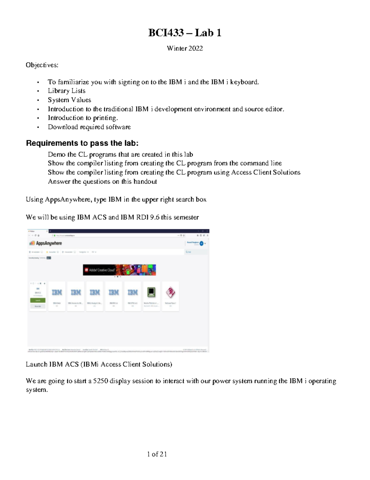 LAB1 - Lab01 - BCI433 – Lab 1 Winter 2022 Objectives: To familiarize you with signing on to the ...