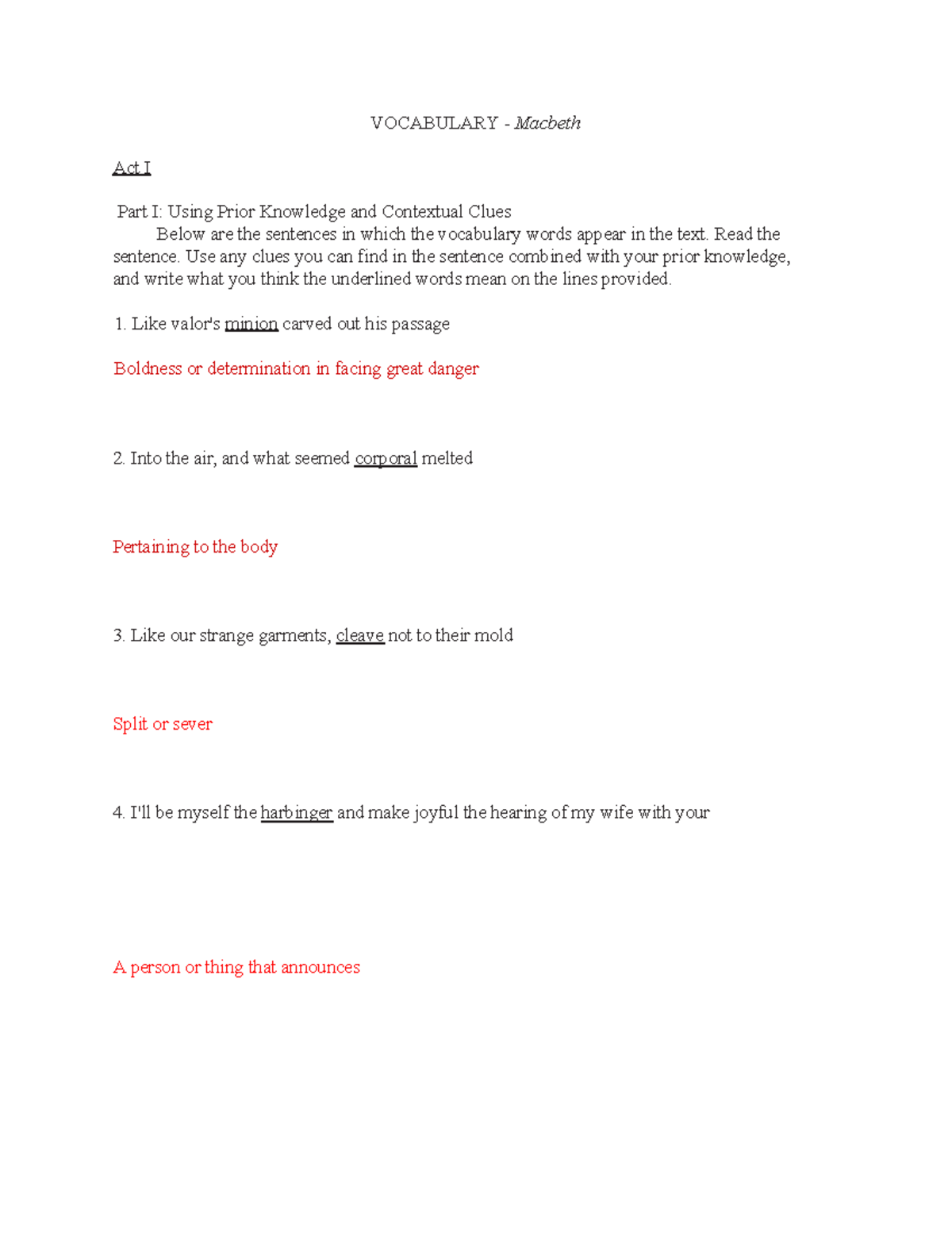 Ariel Vasquez - Macbeth - Vocabulary - Act I - VOCABULARY - Macbeth Act ...