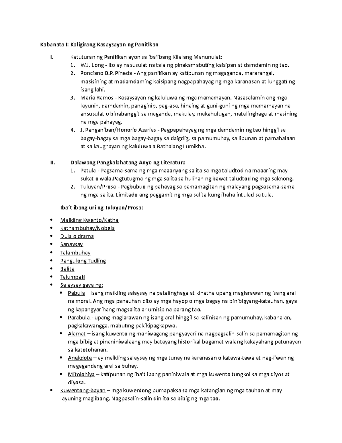 Filpan Notes - Kabanata I: Kaligirang Kasaysayan ng Panitikan I ...