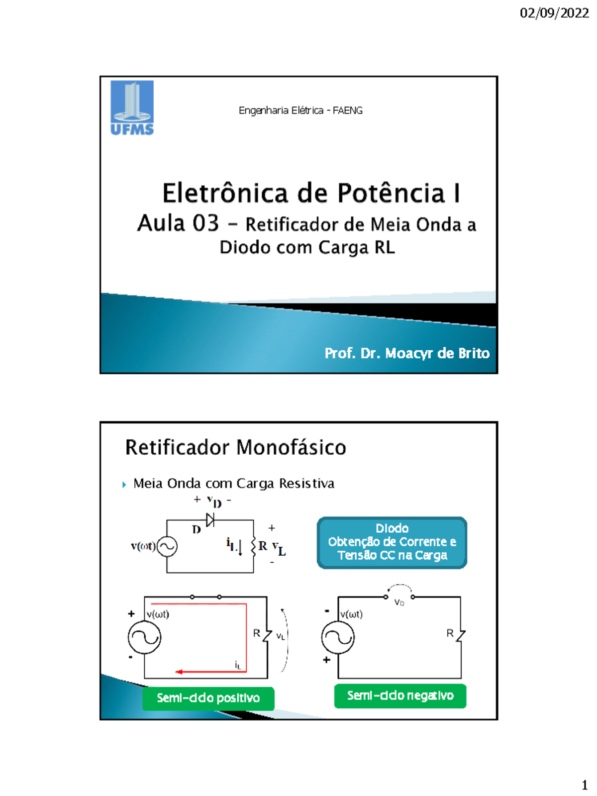 Aula 03 - Retificador Monofásico Meia Onda Diodo Carga RL - Prof. Dr ...