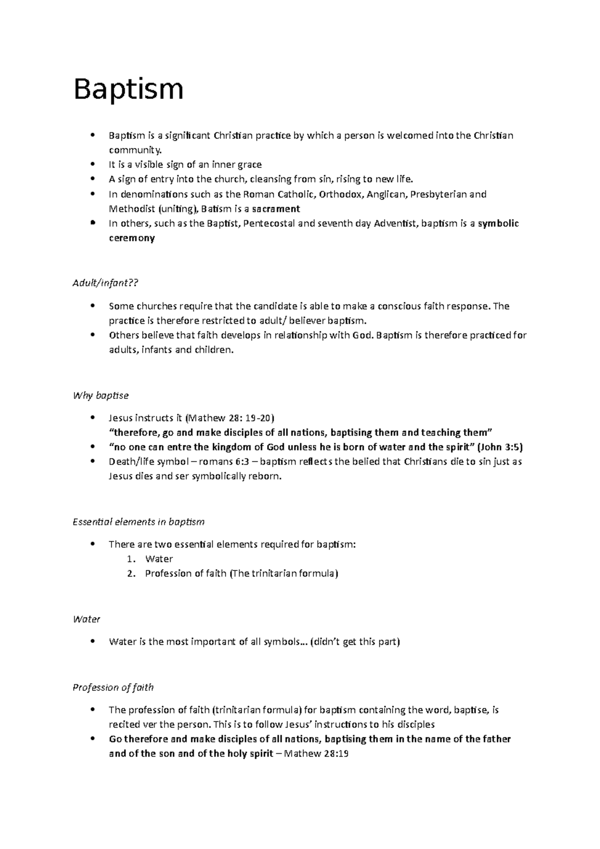 Baptism - Religon 2022 HCS Summary - Baptism Baptism is a significant ...