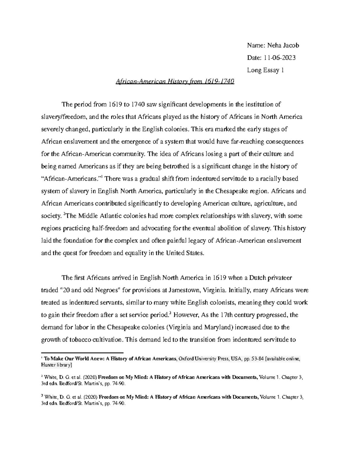 Afprl 20300 Long Essay 1 - Name: Neha Jacob Date: 11-06- Long Essay 1 ...
