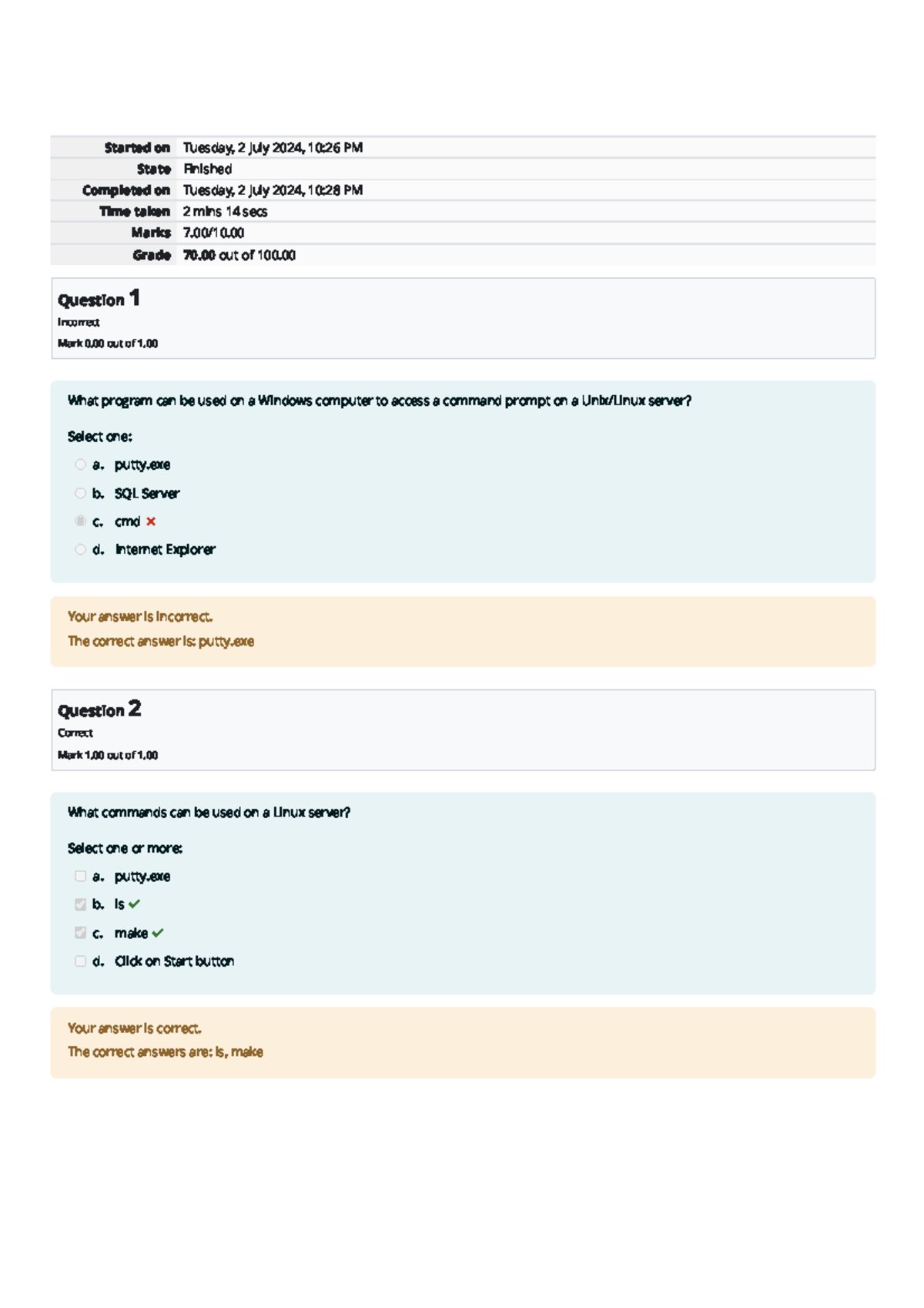 Self-Quiz Unit 2 Attempt review Home - Started on Tuesday, 2 July 2024, 10:26 PM State Finished ...