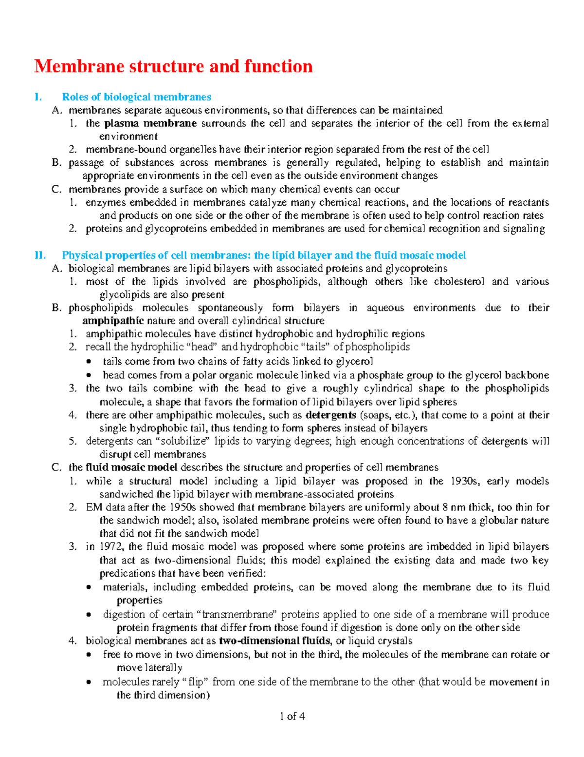 Membrane structure and function - Roles of biological membranes A ...