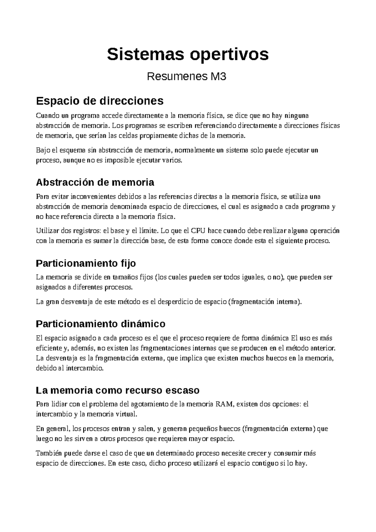 Resumen Modulo 3 - Sistemas opertivos Resumenes M Espacio de direcciones Cuando un programa ...