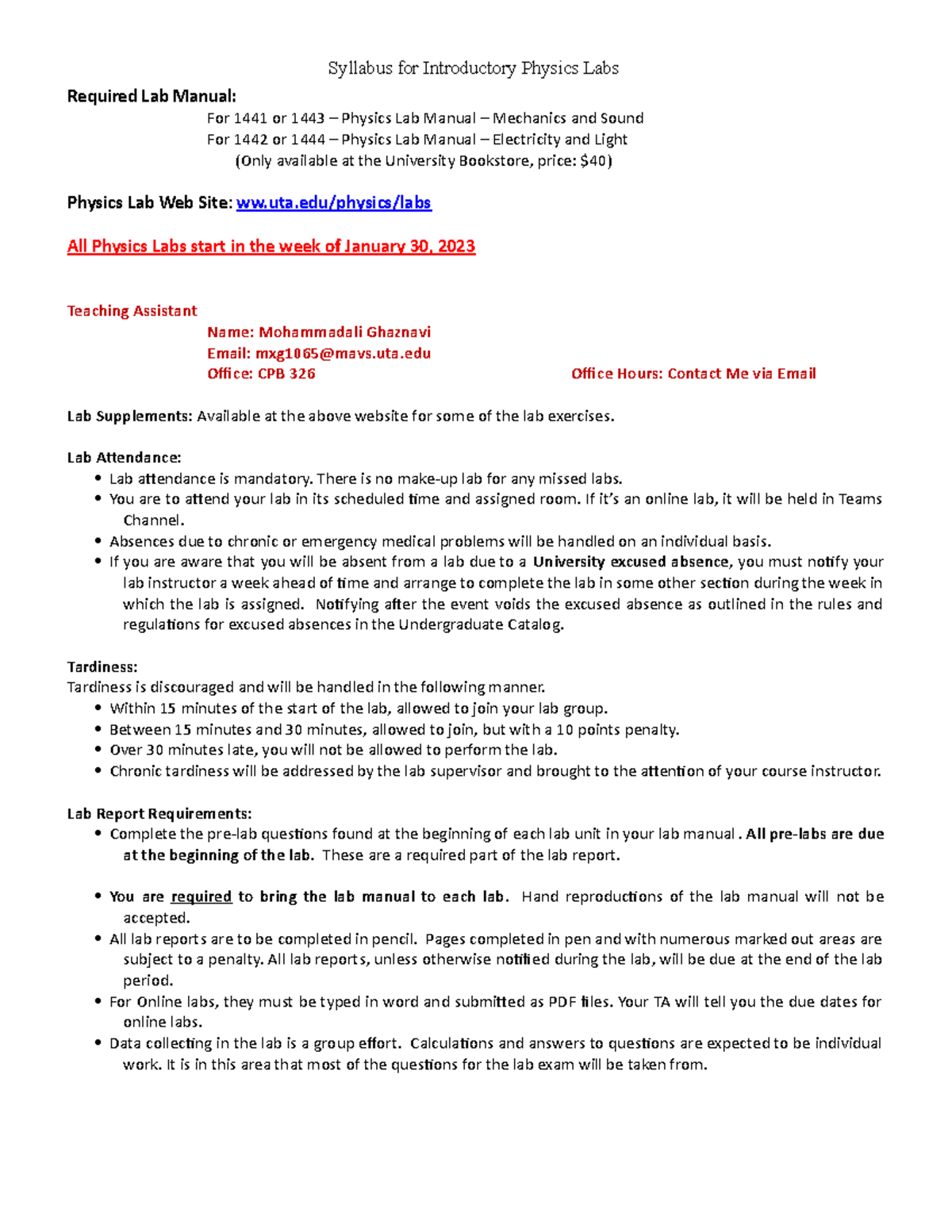 2023- Spring 2232-PHYS-1443-008 - Syllabus for Introductory Physics ...