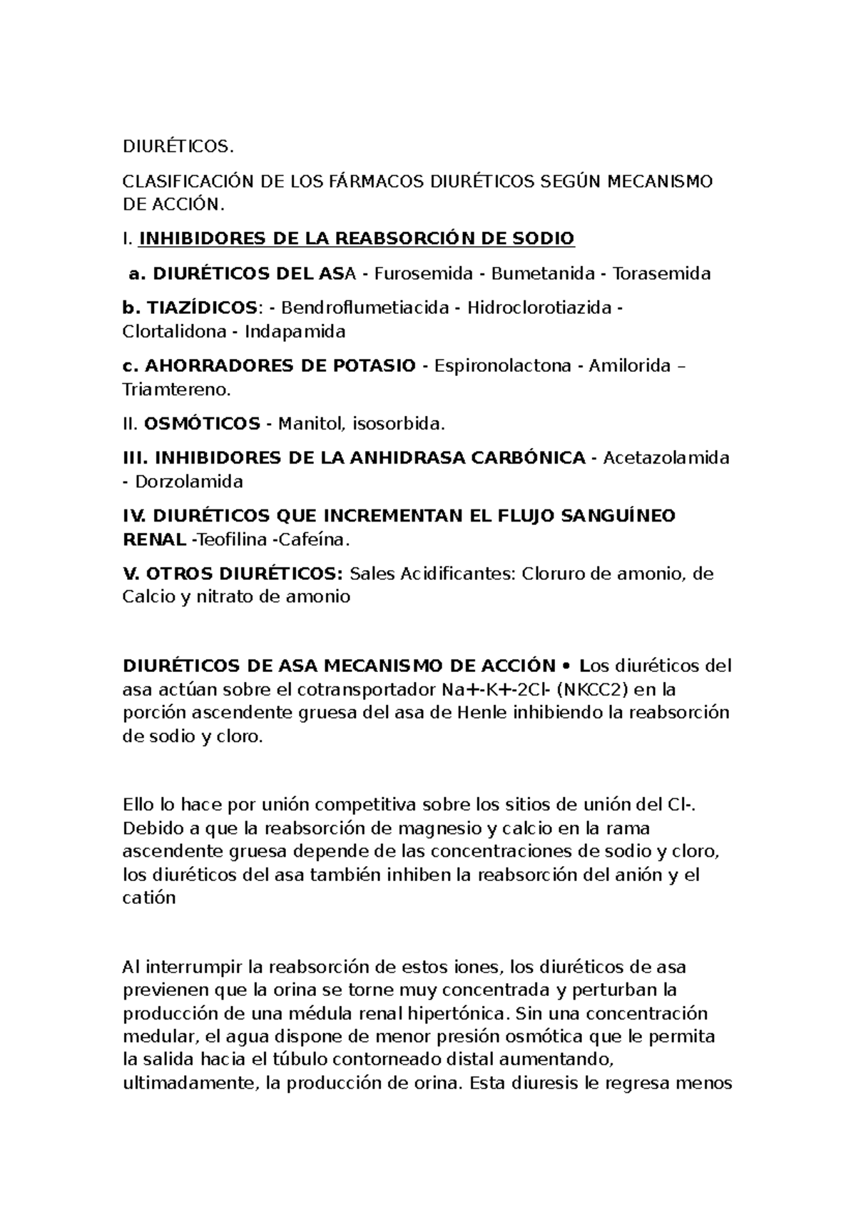 Diuréticos - Resumen e.g. Atencion del Adulto II - DIURÉTICOS ...