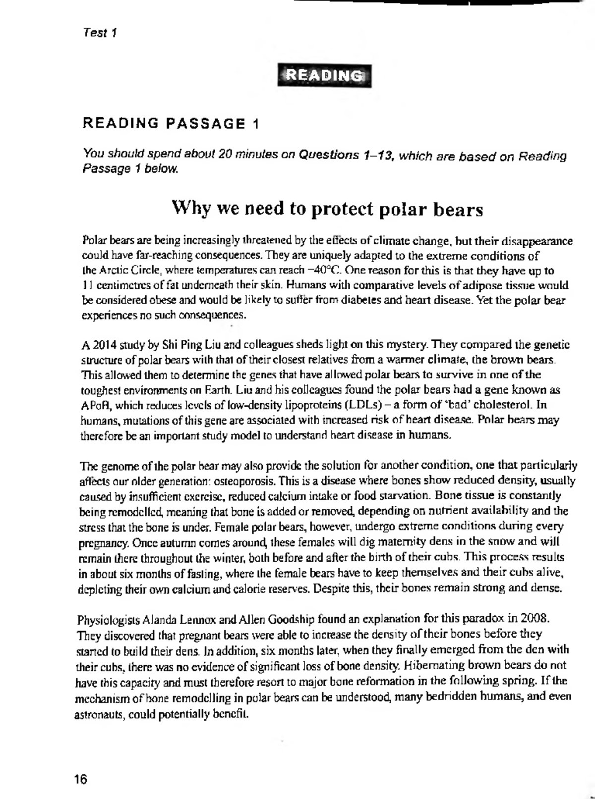 Ielts 16 T1 Reading - Test 1 READING PASSAGE 1 Why we need to protect ...