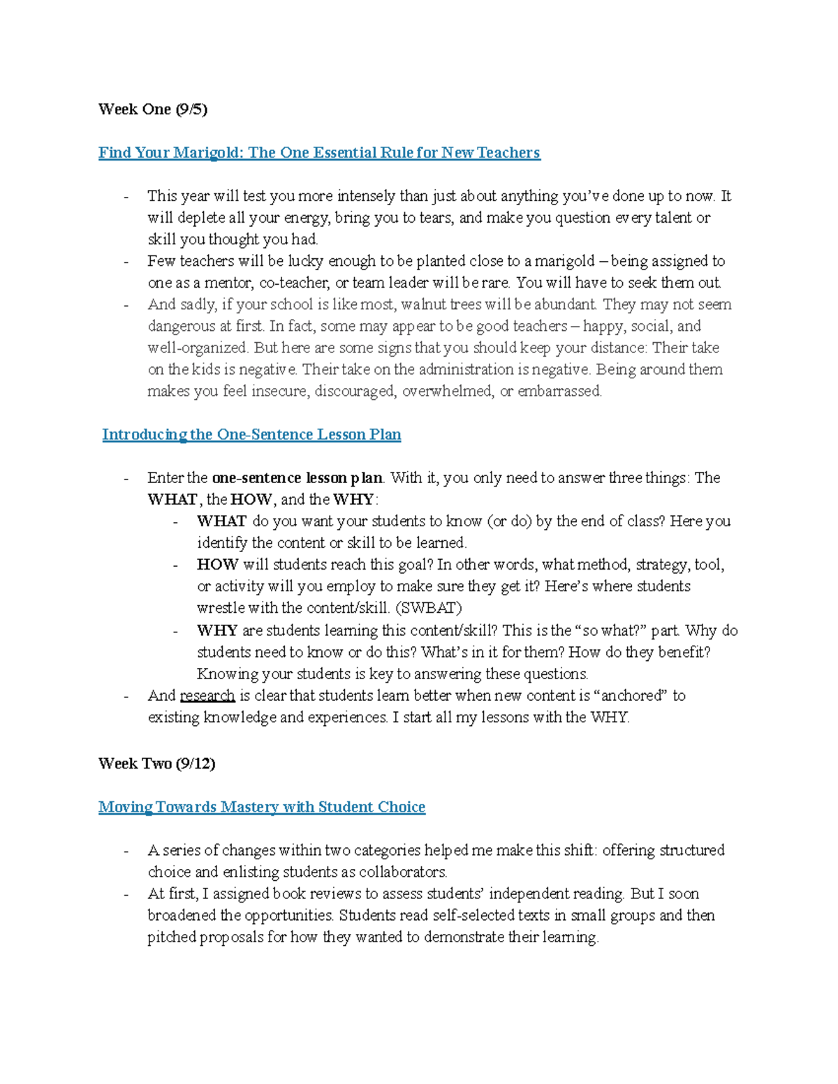 EDM-555B Notes - Professor Johnson - Week One (9/5) Find Your Marigold ...