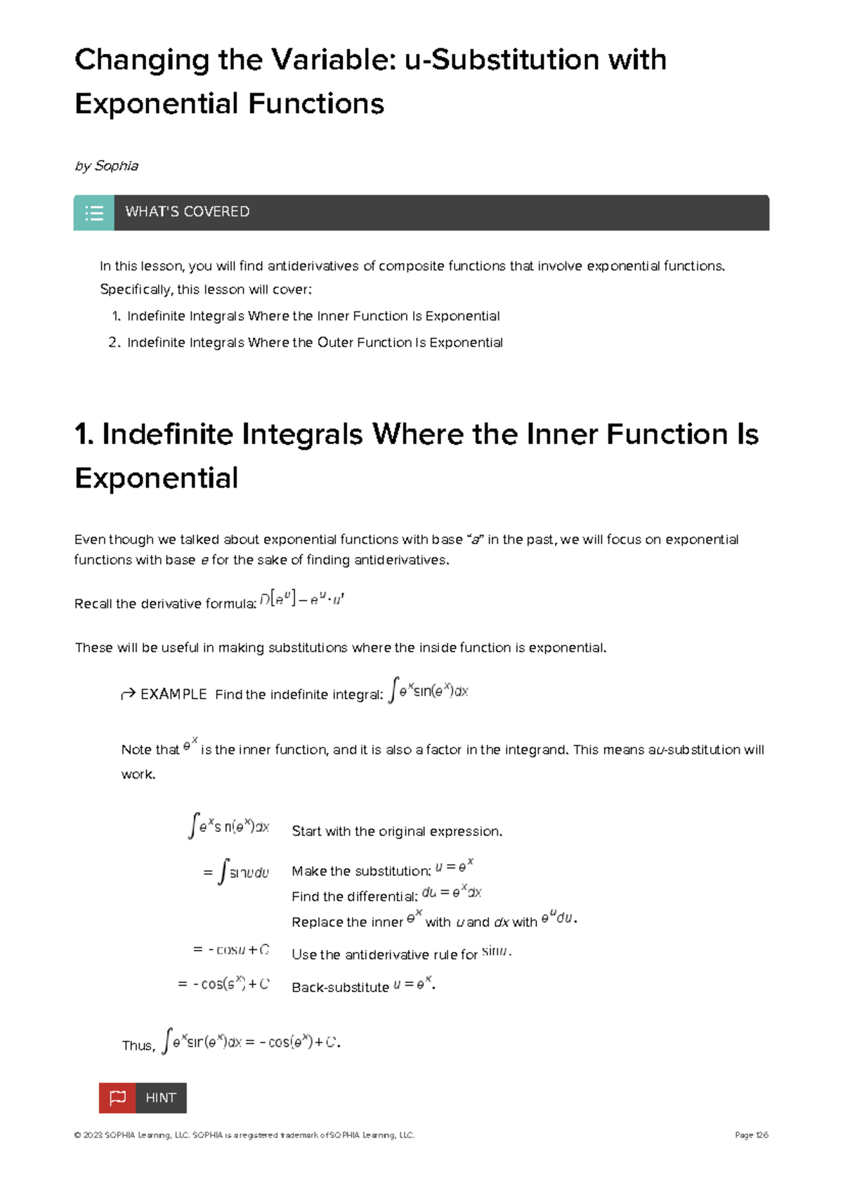 Calculus I unit-5-tutorials PDF6 - Changing the Variable: u-Substitution with Exponential ...