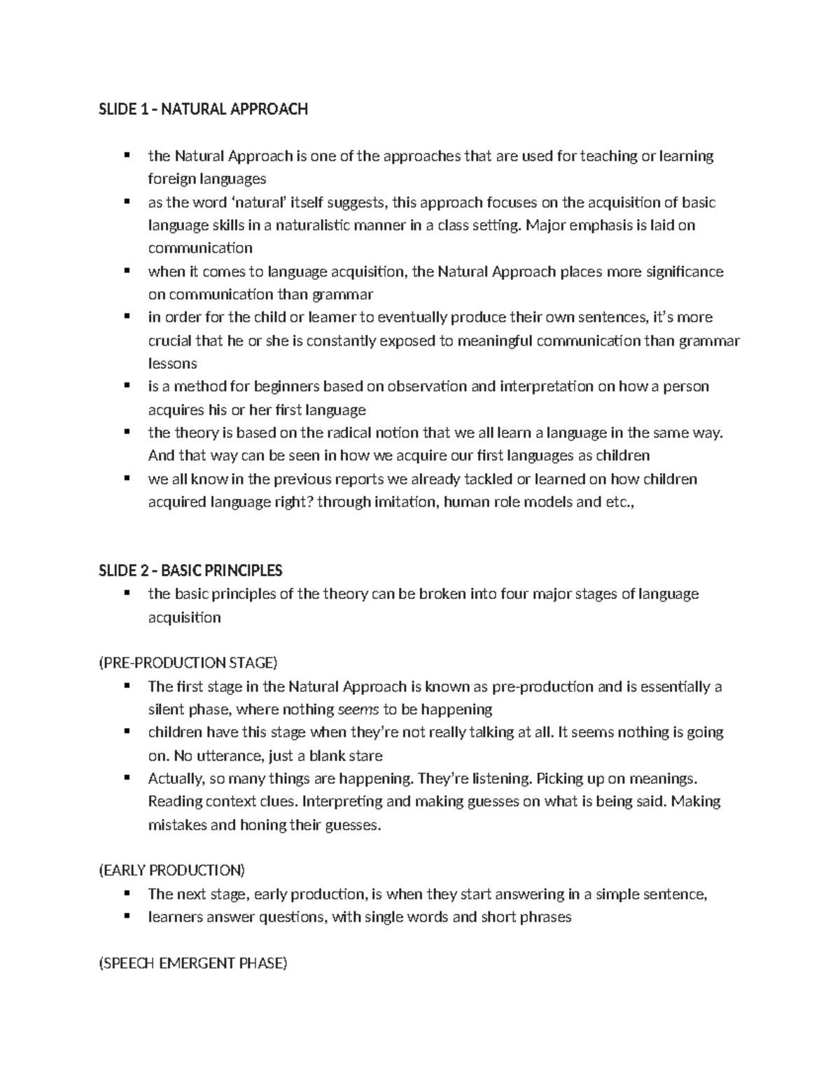 Natural Approach EX - essay - SLIDE 1 - NATURAL APPROACH the Natural ...