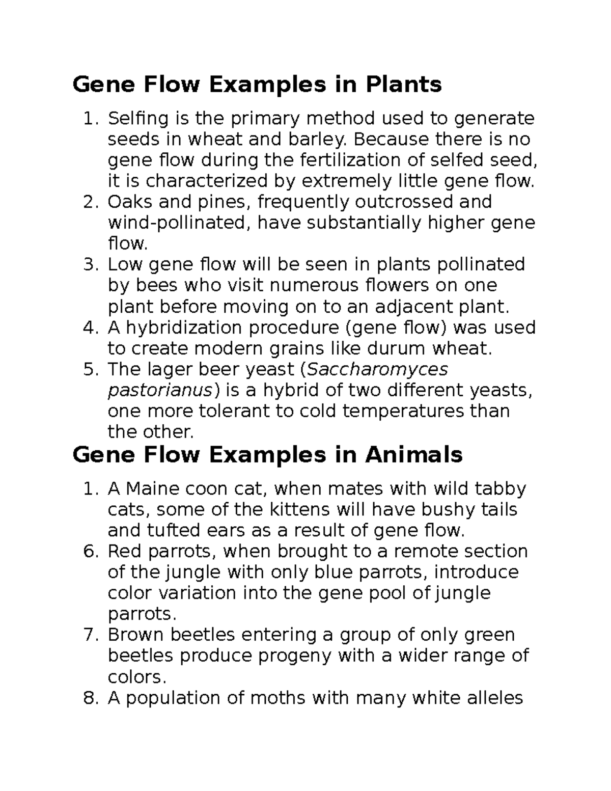 Bio 11 - Notes - Gene Flow Examples in Plants Selfing is the primary ...