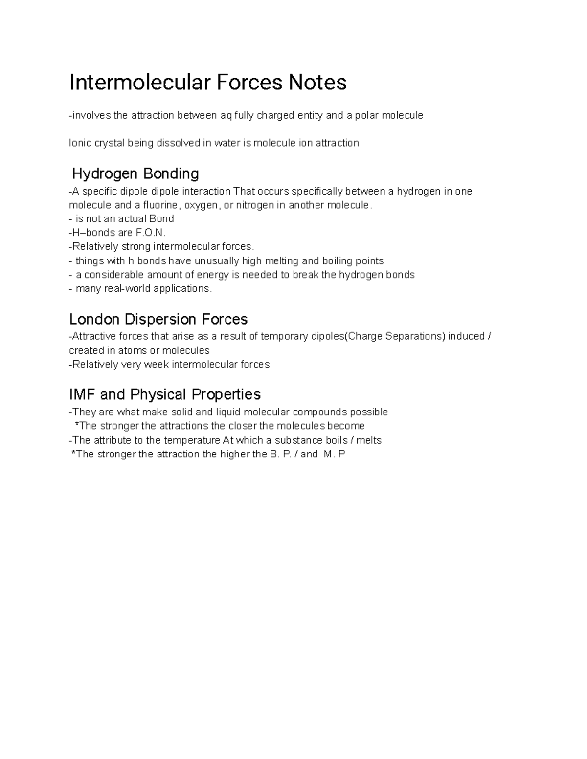 HW 31 notes for intermolecular forces edpuzzle - Intermolecular Forces ...