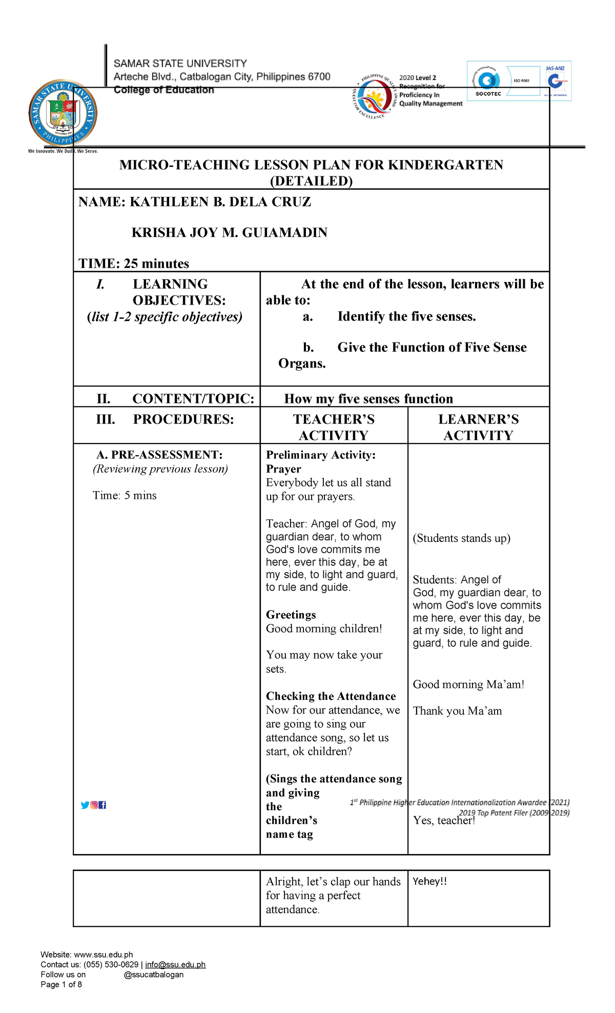 Detailed Lesson Plan - MICRO-TEACHING LESSON PLAN FOR KINDERGARTEN ...