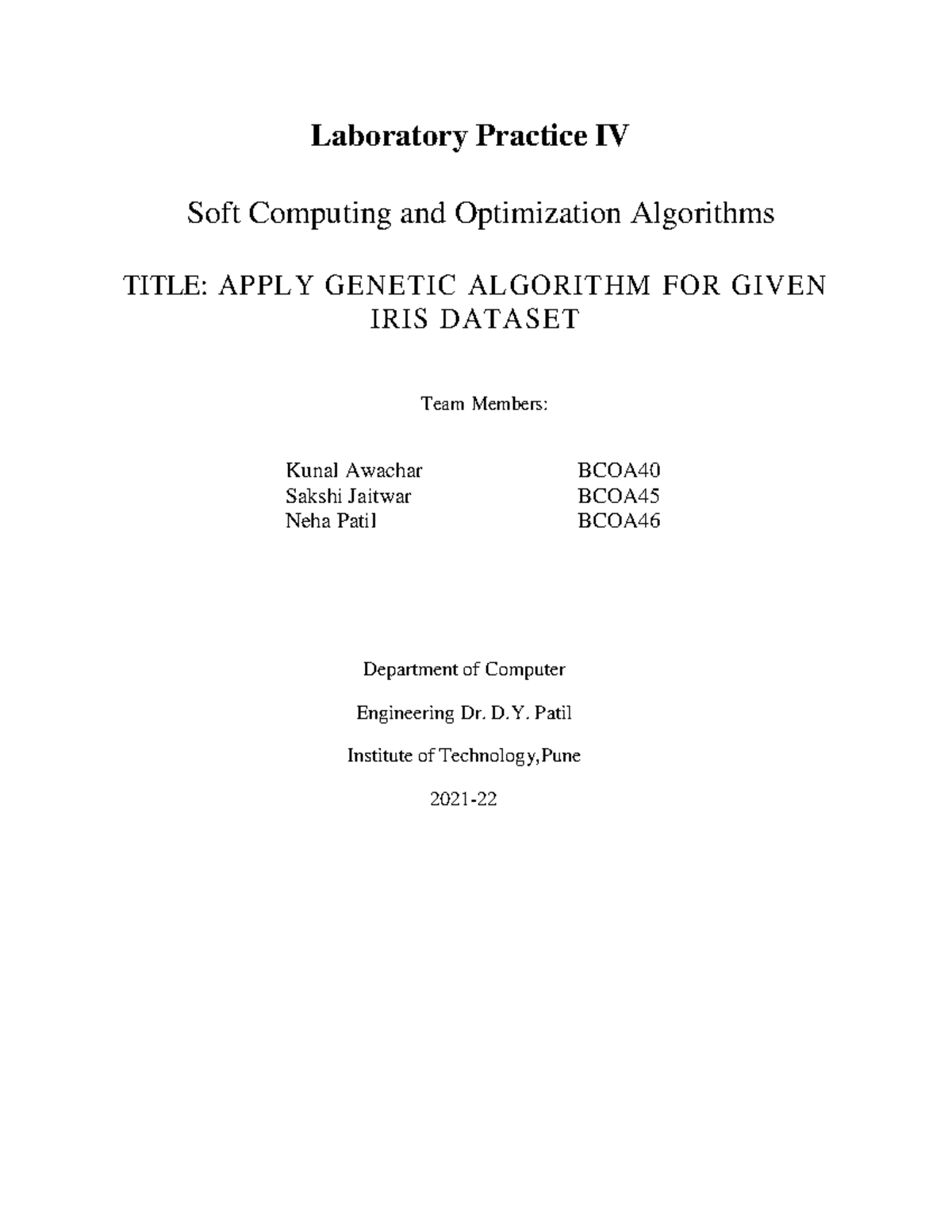 Kunal SCOA mini project report - Laboratory Practice IV Soft Computing and Optimization ...