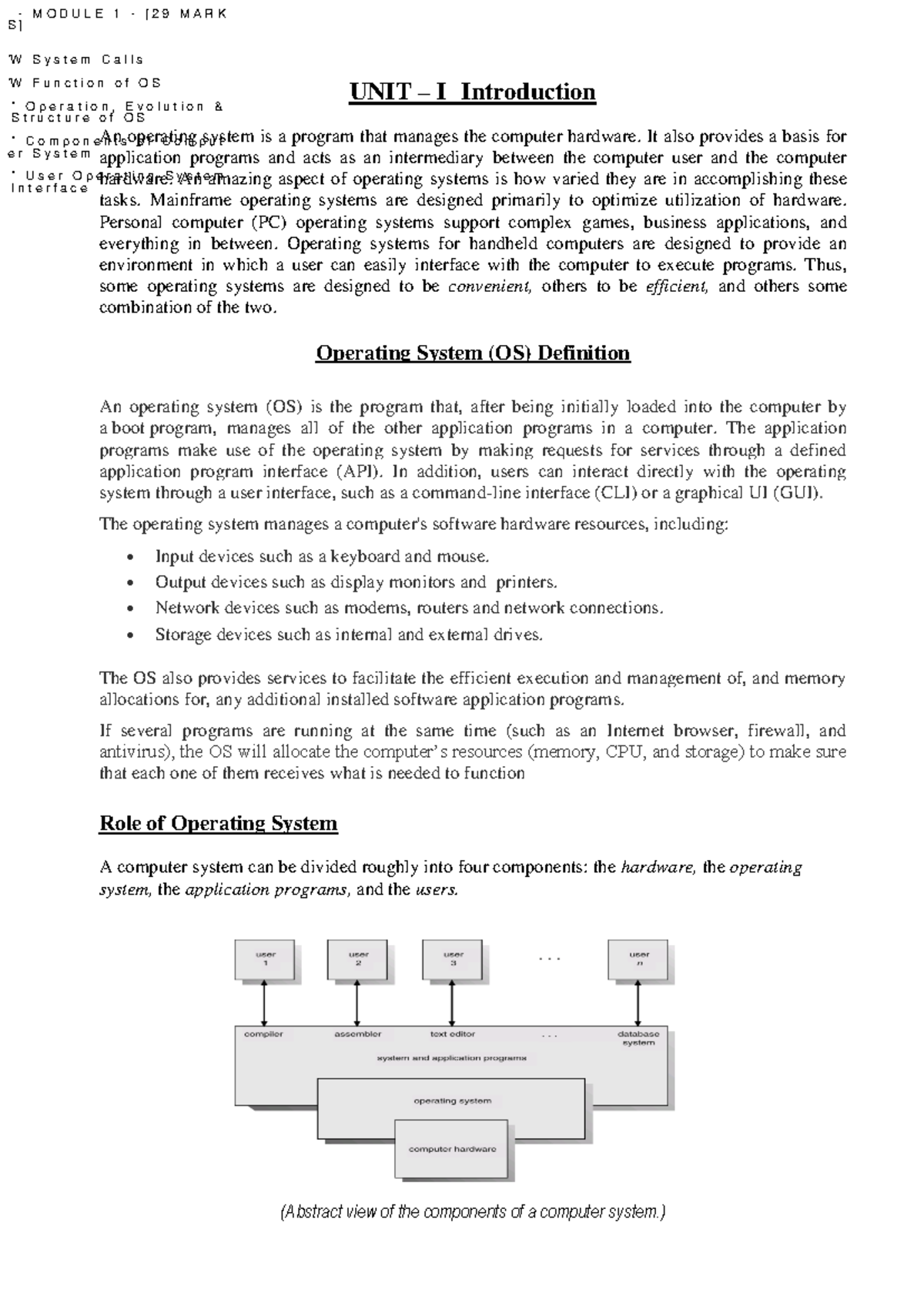 BCA Semester III Operating Systems Unit 1 - UNIT – I Introduction An operating system is a ...