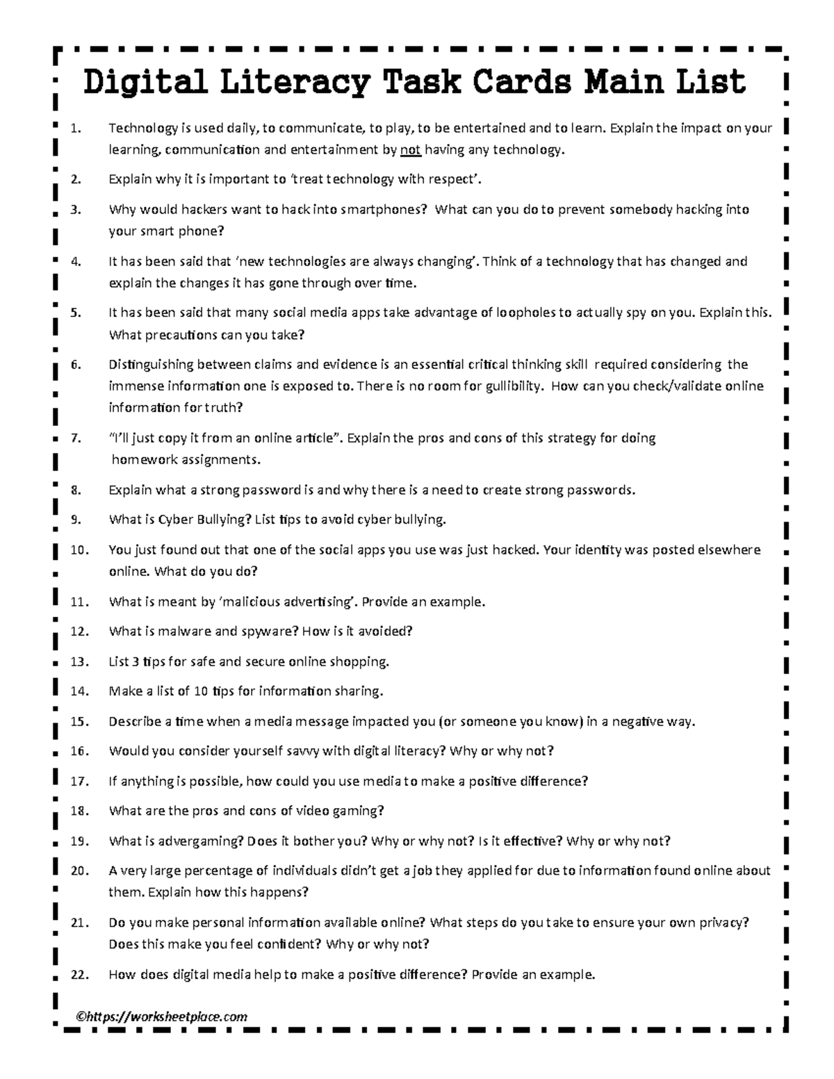 Social Media Task Card List - Technology is used daily, to communicate ...