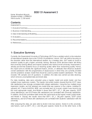 Assessment 1 Problem solving task 2 - PROBLEM SOLVING TASK 2 BSB a. Calculate the full range of ...