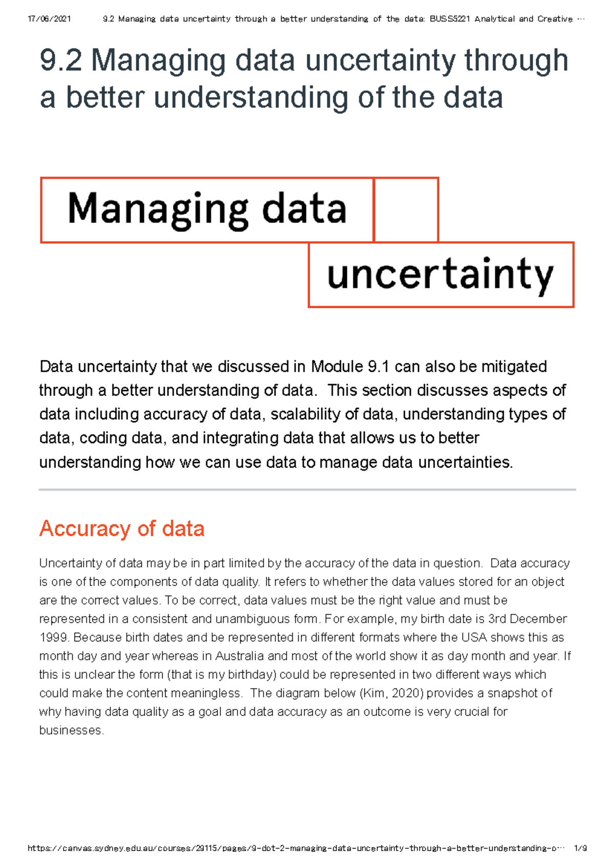 9.2 Managing data uncertainty through a better understanding of the ...