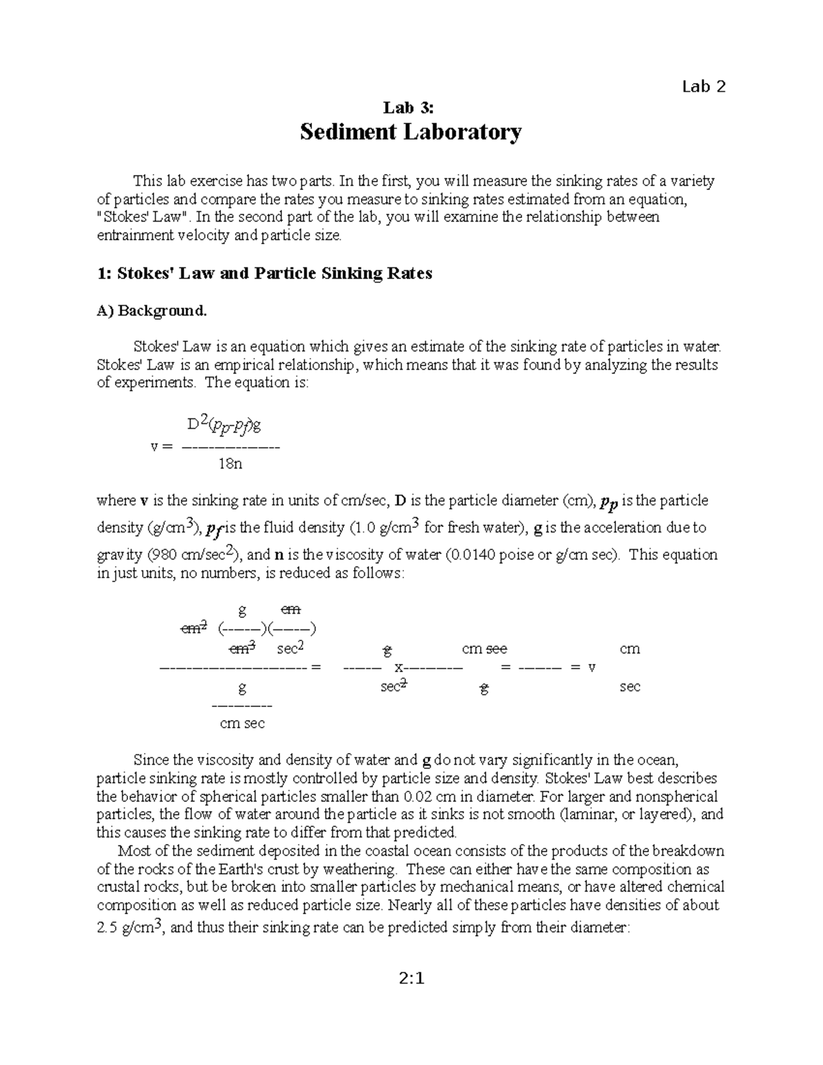 Lab 3 Sediment Blendflex - Lab 3: Sediment Laboratory This lab exercise has two parts. In the ...