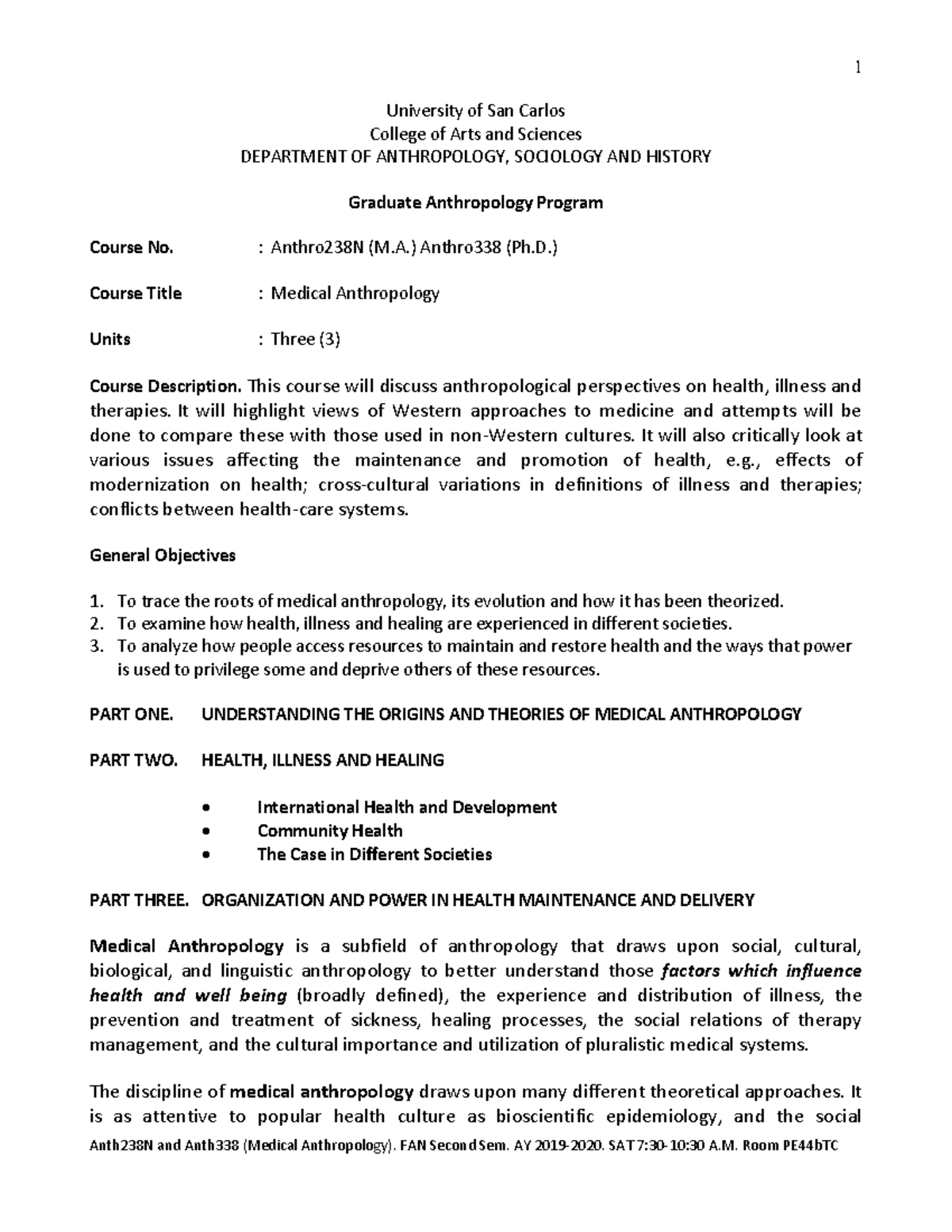 Syllabus - Med Anthro - FAN - Warning: TT: undefined function: 32 Warning: TT: undefined ...