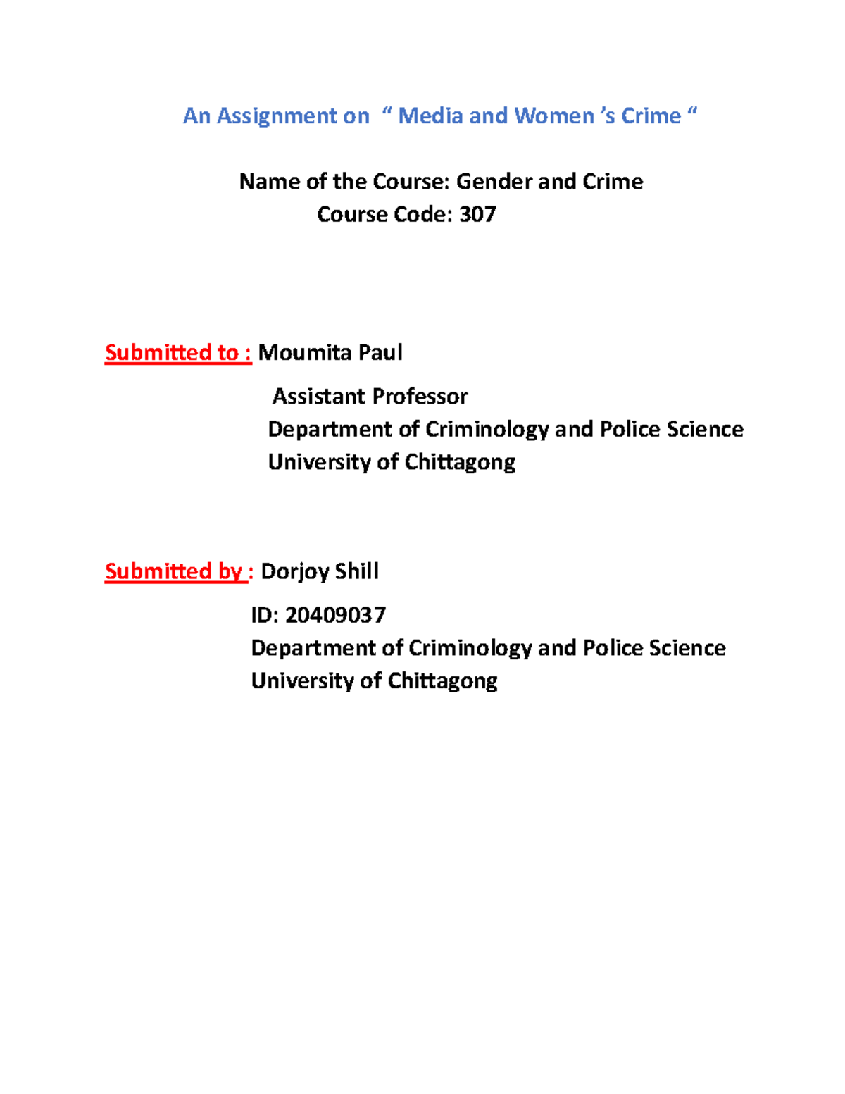 Media and women's crime - An Assignment on “ Media and Women ’s Crime ...