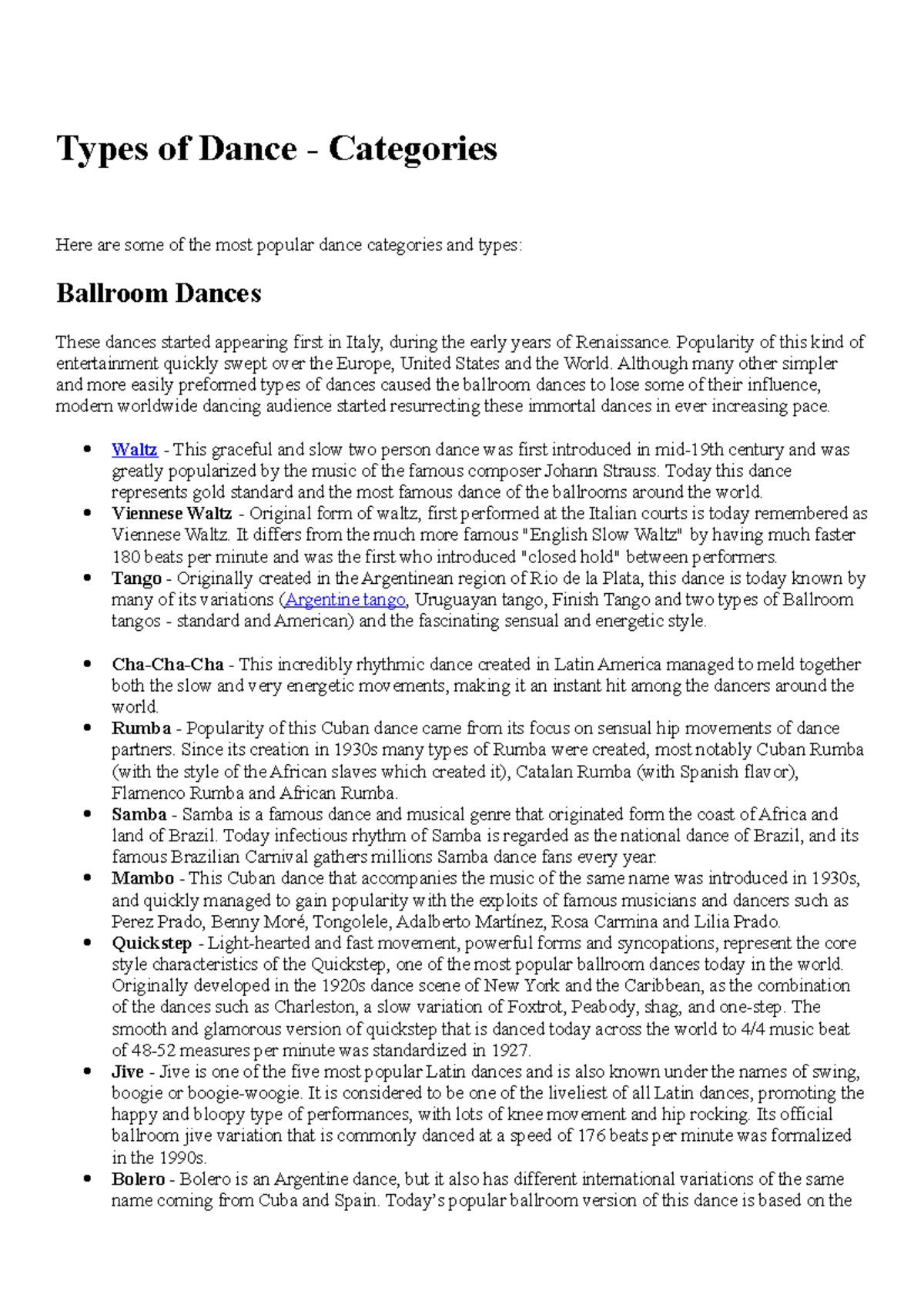 Different Form Of Dance Types Of Dance Categories Here Are Some Of