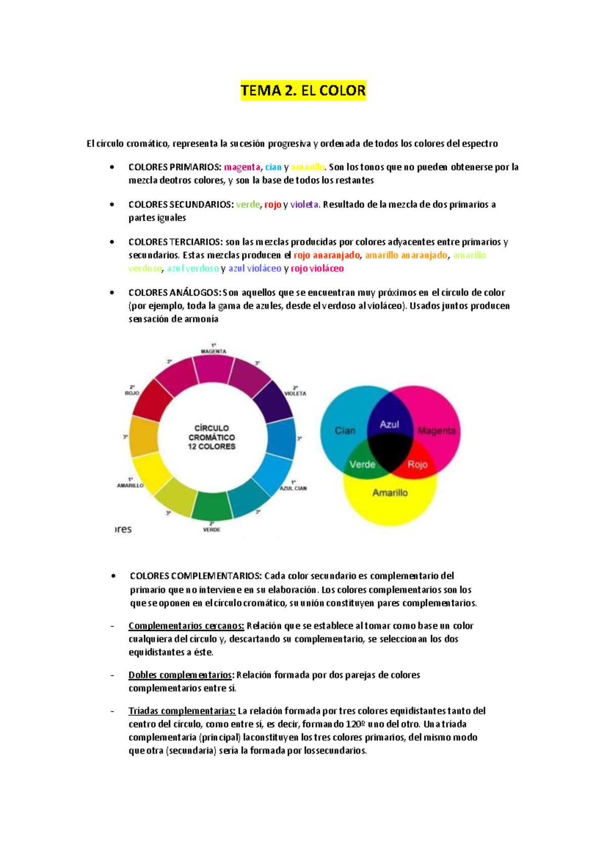DIRECCIÓN DE ARTE "EL COLOR" - TEMA 2. EL COLOR El círculo cromático ...